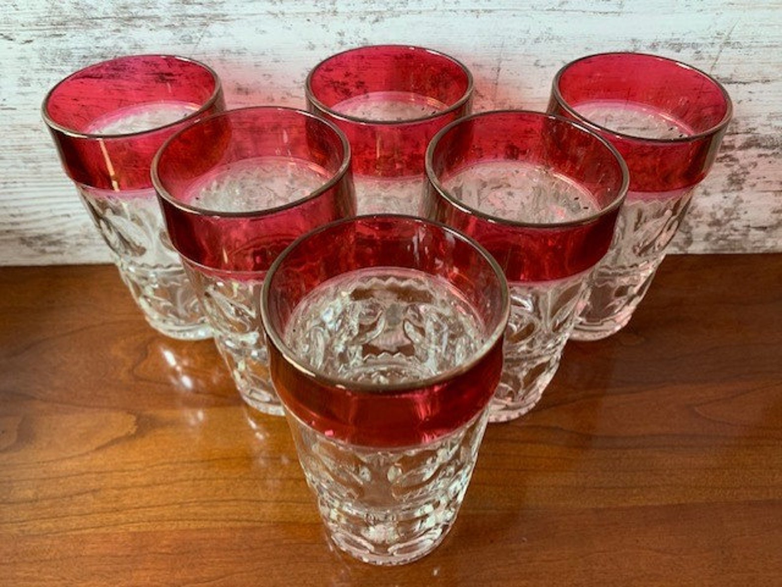 Vintage Set of 6 Indiana Glass Kings Crown Clear Ruby | Etsy
