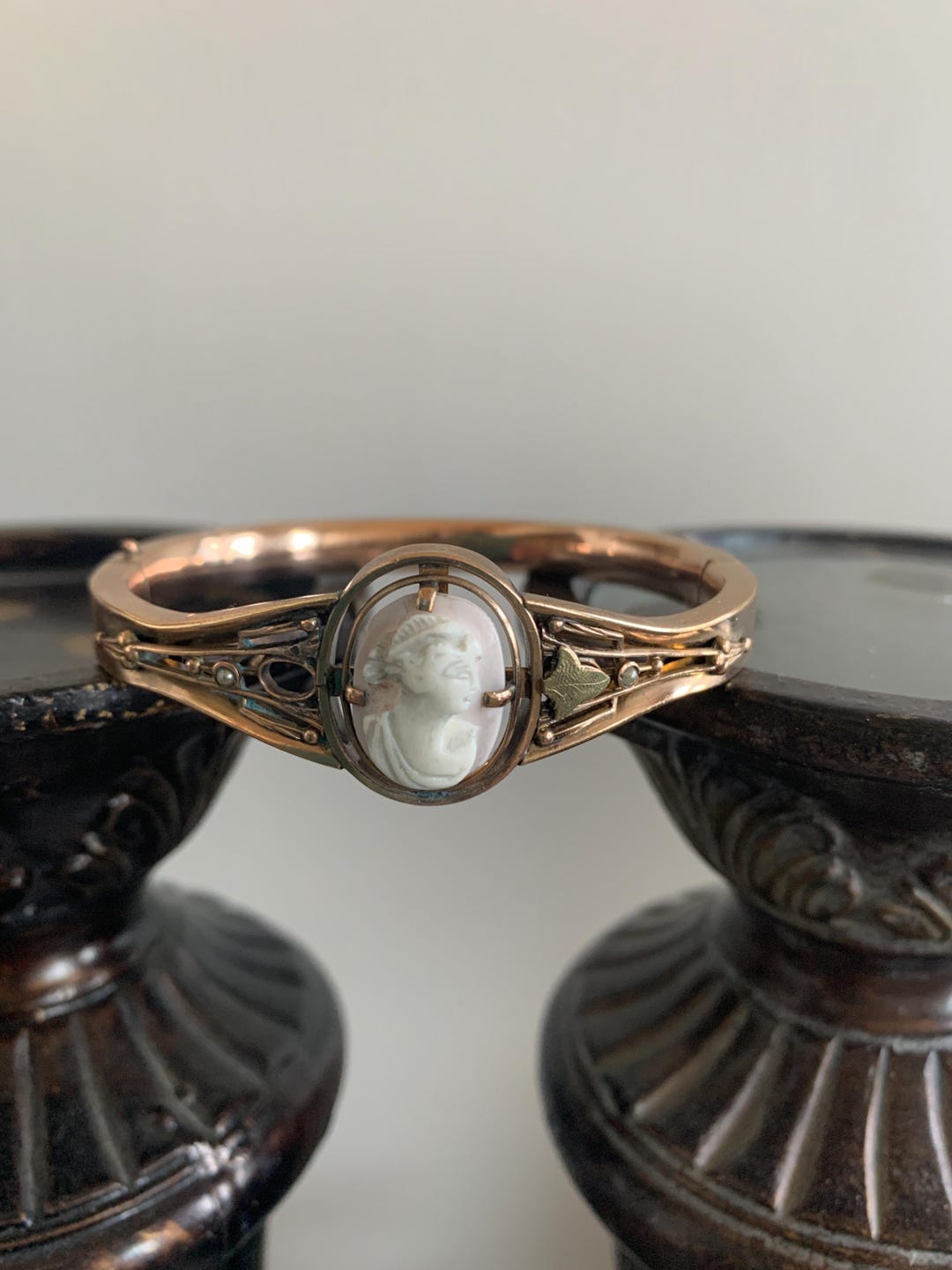 Vintage S.O. Bigney Gold Tone Cameo Bangle Bracelet - Etsy