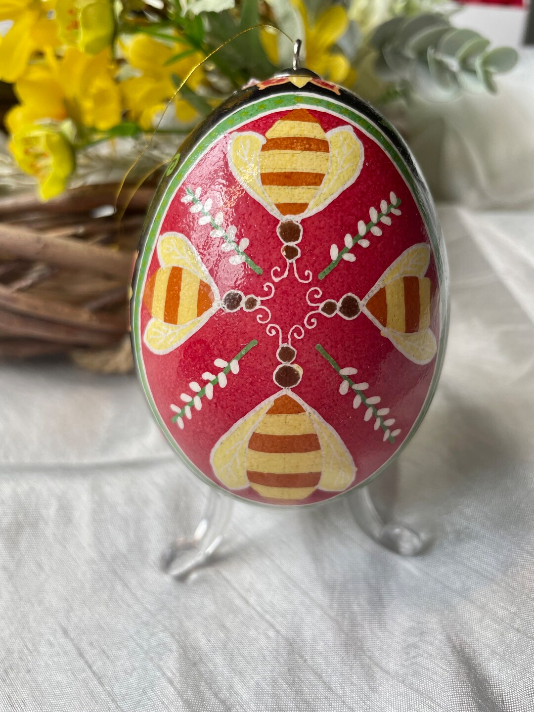 Hand Painted Goose Egg Pysanky, Gift for Bee Lover, Batik Egg, Real ...