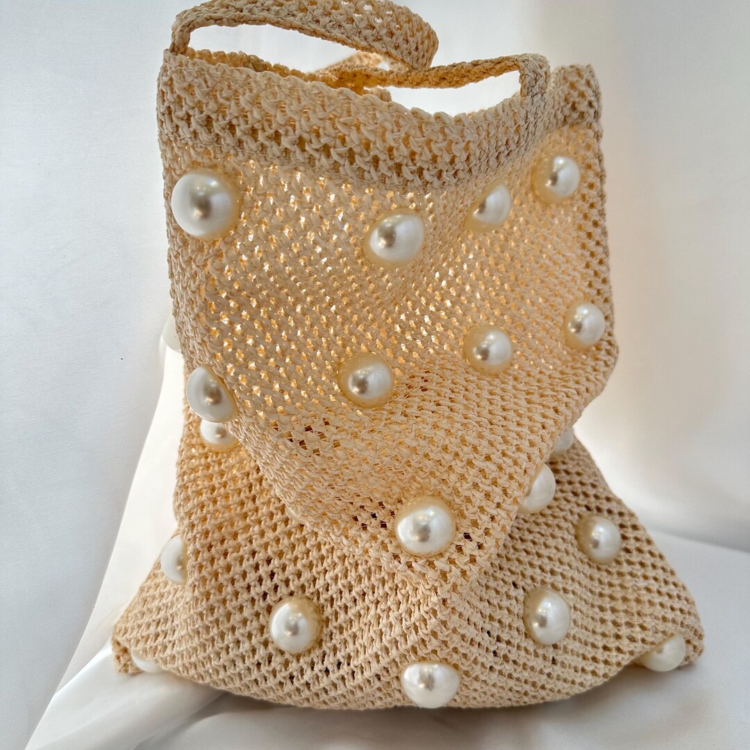 Pearl Woven Thick Plastic Rattan Bag Cream Handbag Women New Gift ...