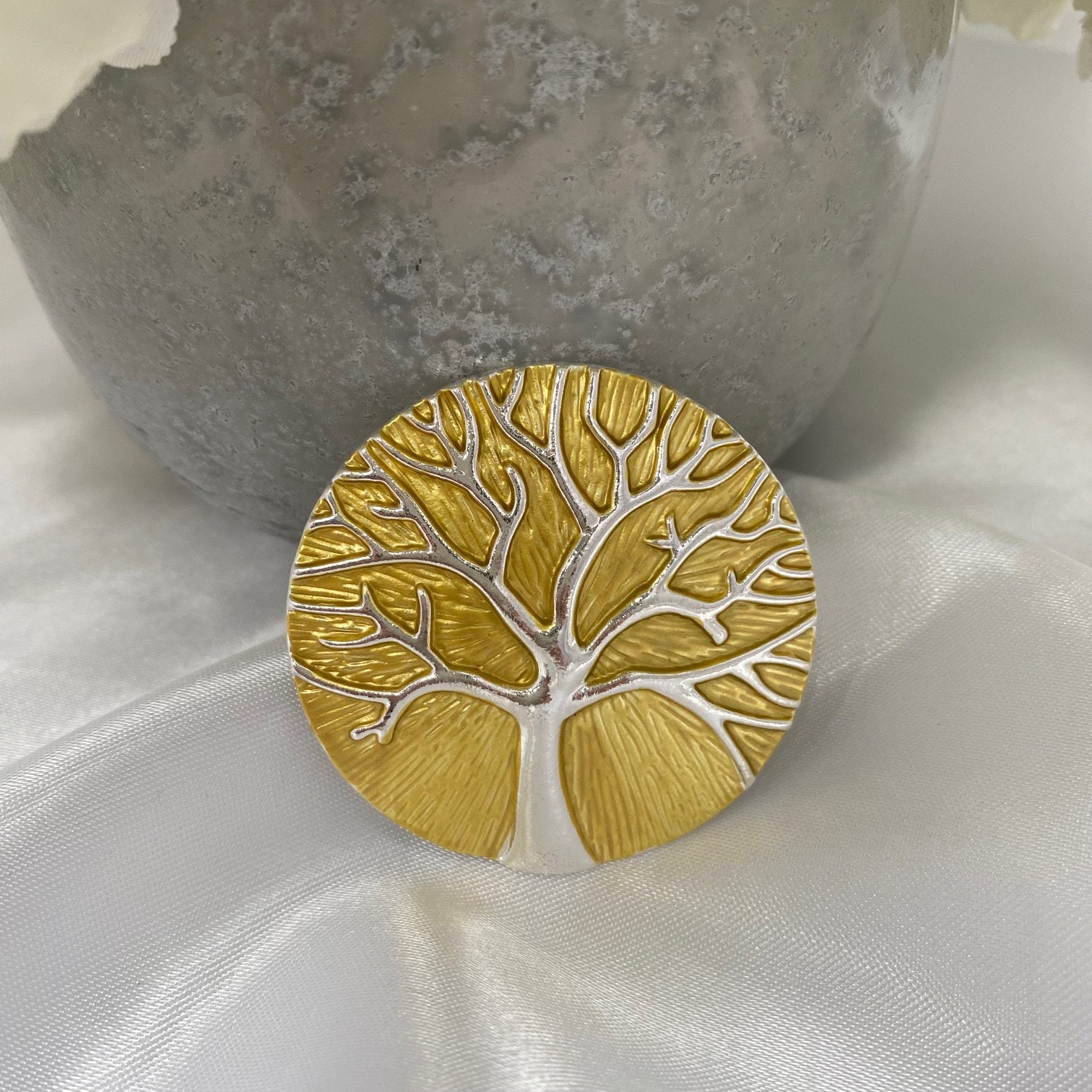 Beautiful Yellow/gold & Silver Tree of Life Magnet Brooch - Etsy