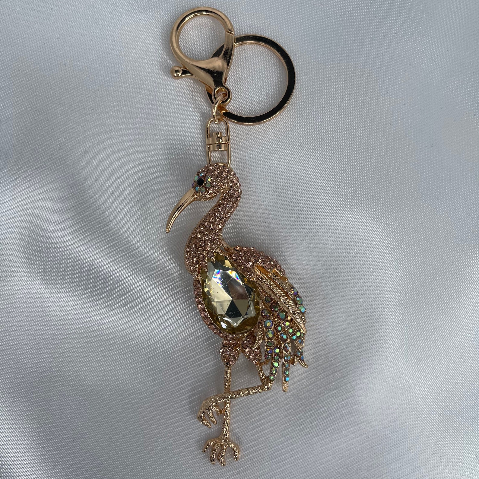 Cute Flamingo Diamante Keyring Crystal Rhinestone Bling gold metal Bag ...