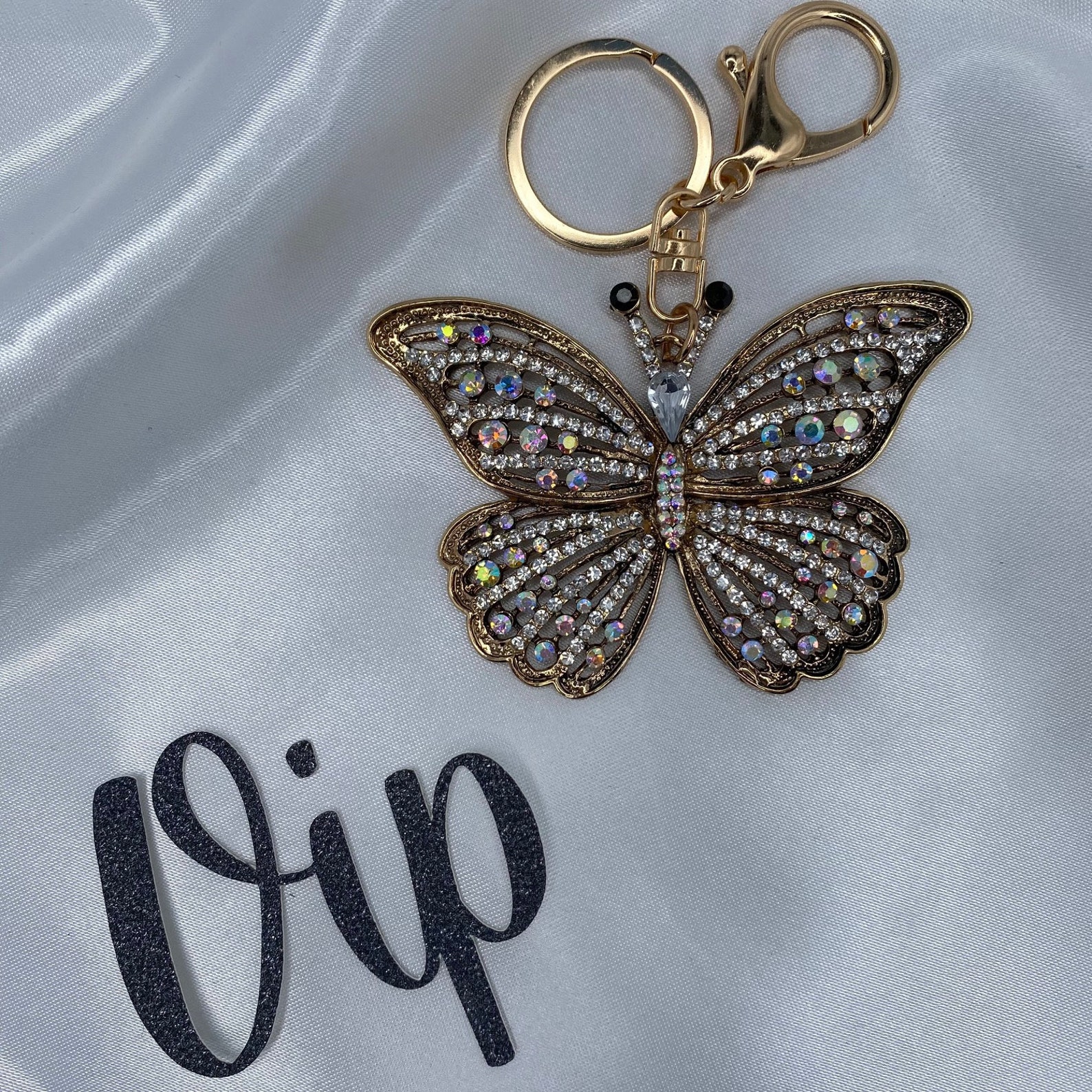 Clear Diamante Butterfly Brushed Gold Metal Keyring Crystal - Etsy