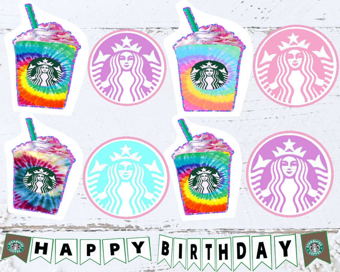 Starbucks Tie Dye Glitter Banner, Starbucks Party Banner, Starbucks ...