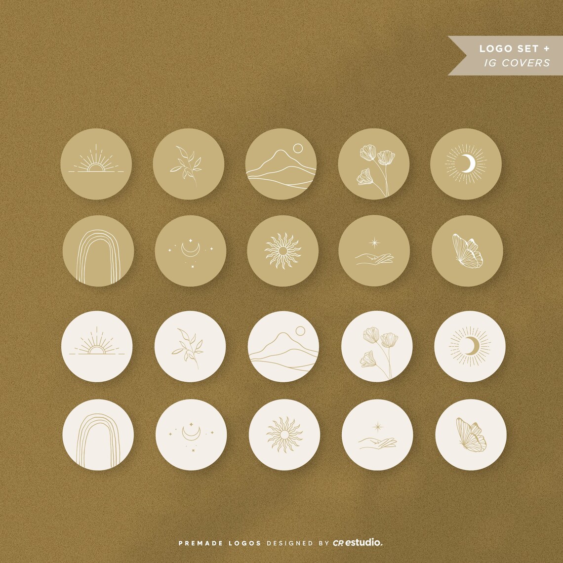 Boho Logo Design Premade Logo Set Sunburst Logo Fashion - Etsy