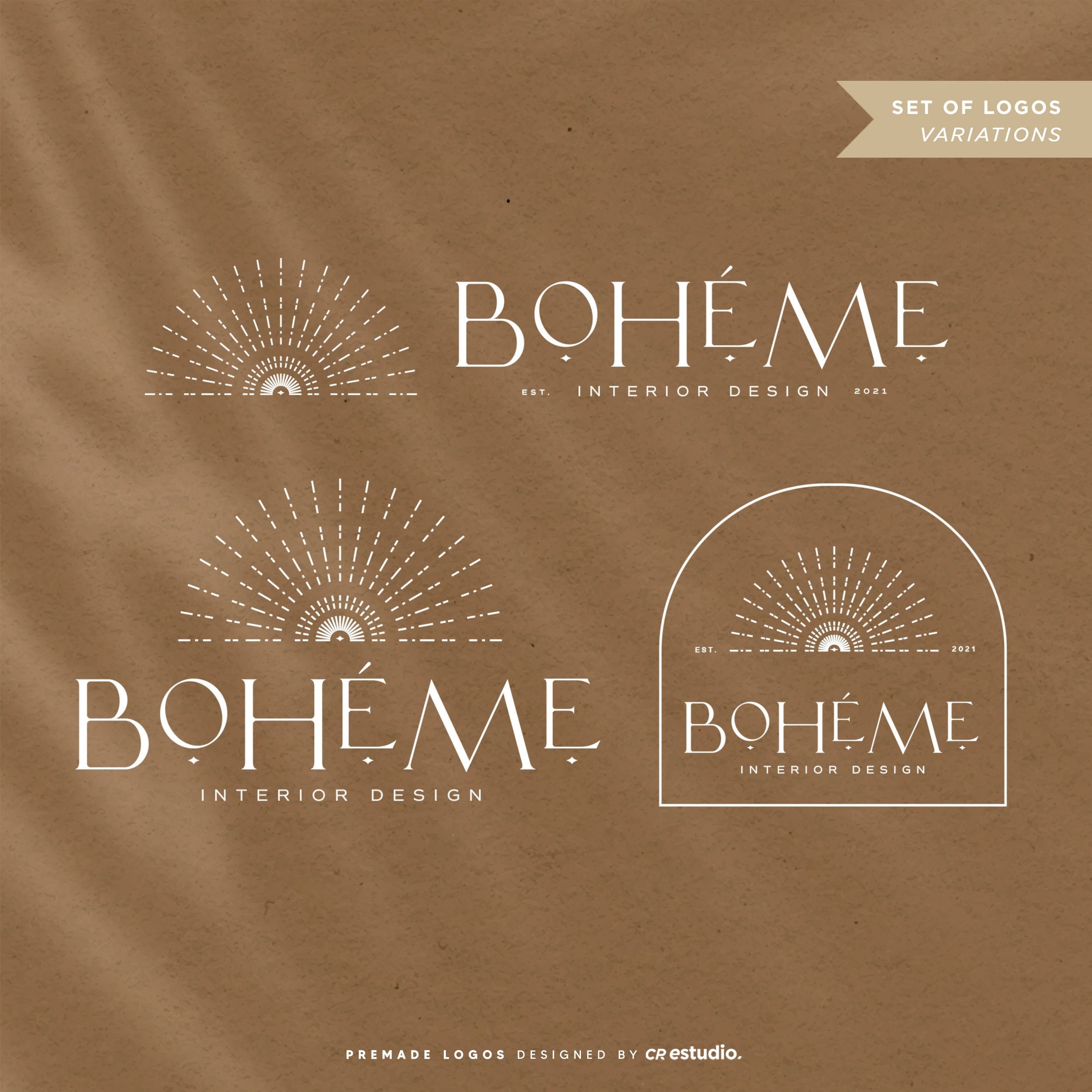 Boho Logo Design Premade Logo Set Photographer Logo - Etsy