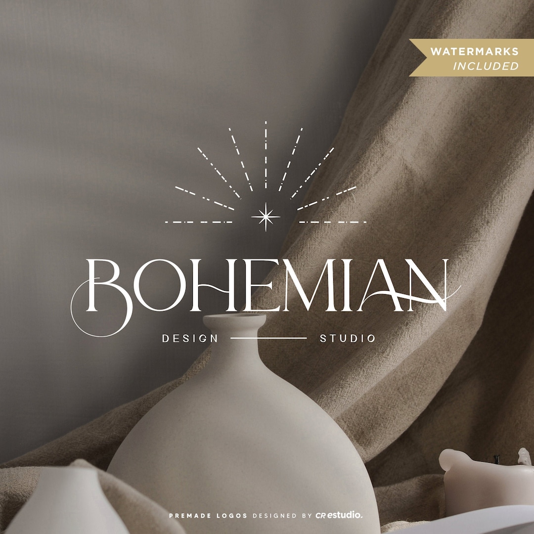 Boho Logo Design, Premade Logo, Luxury Logo, Bohemian Logo, Sun Beams ...