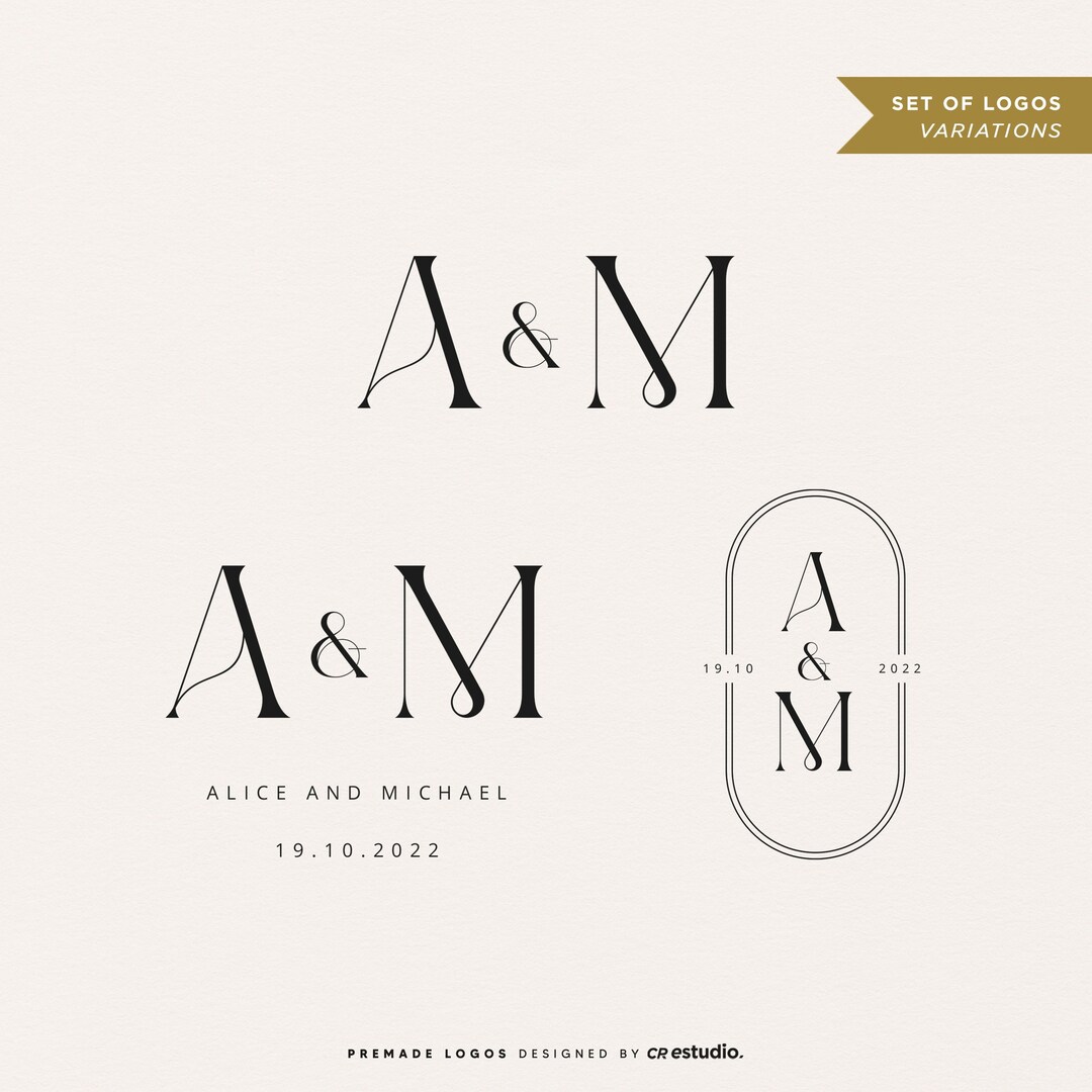 Wedding Monogram, Premade Logo SET, Wedding Logo Design, Elegant Logo ...