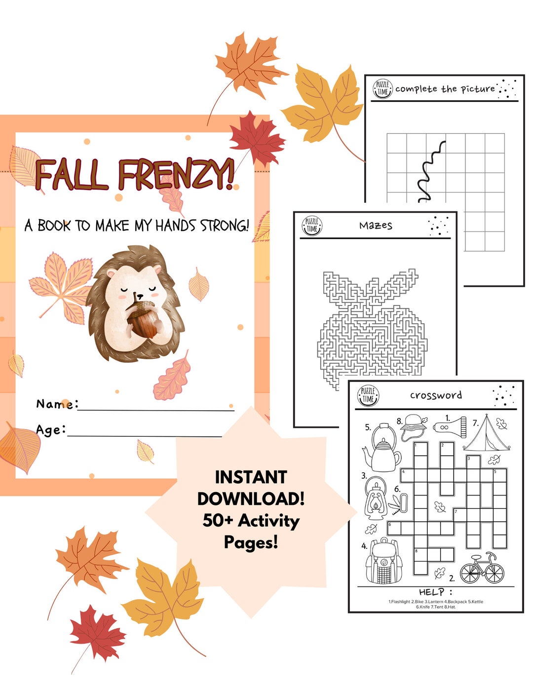 Fall Kids Activities, Fall Printable Activity, Coloring Pages, Cutting ...
