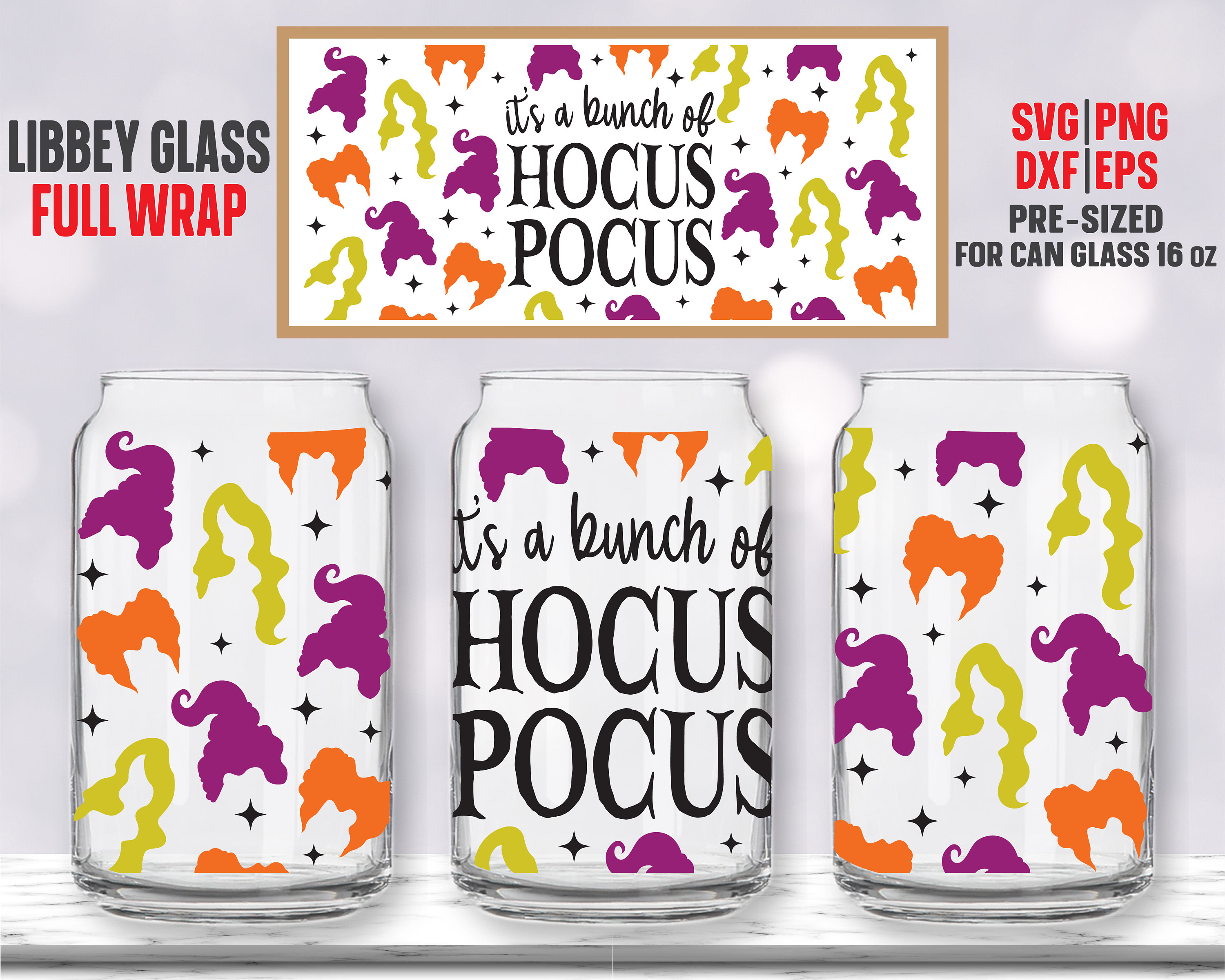 Hocus Pocus Full Wrap for Libbey Can Glass 16 Oz Svg It's - Etsy