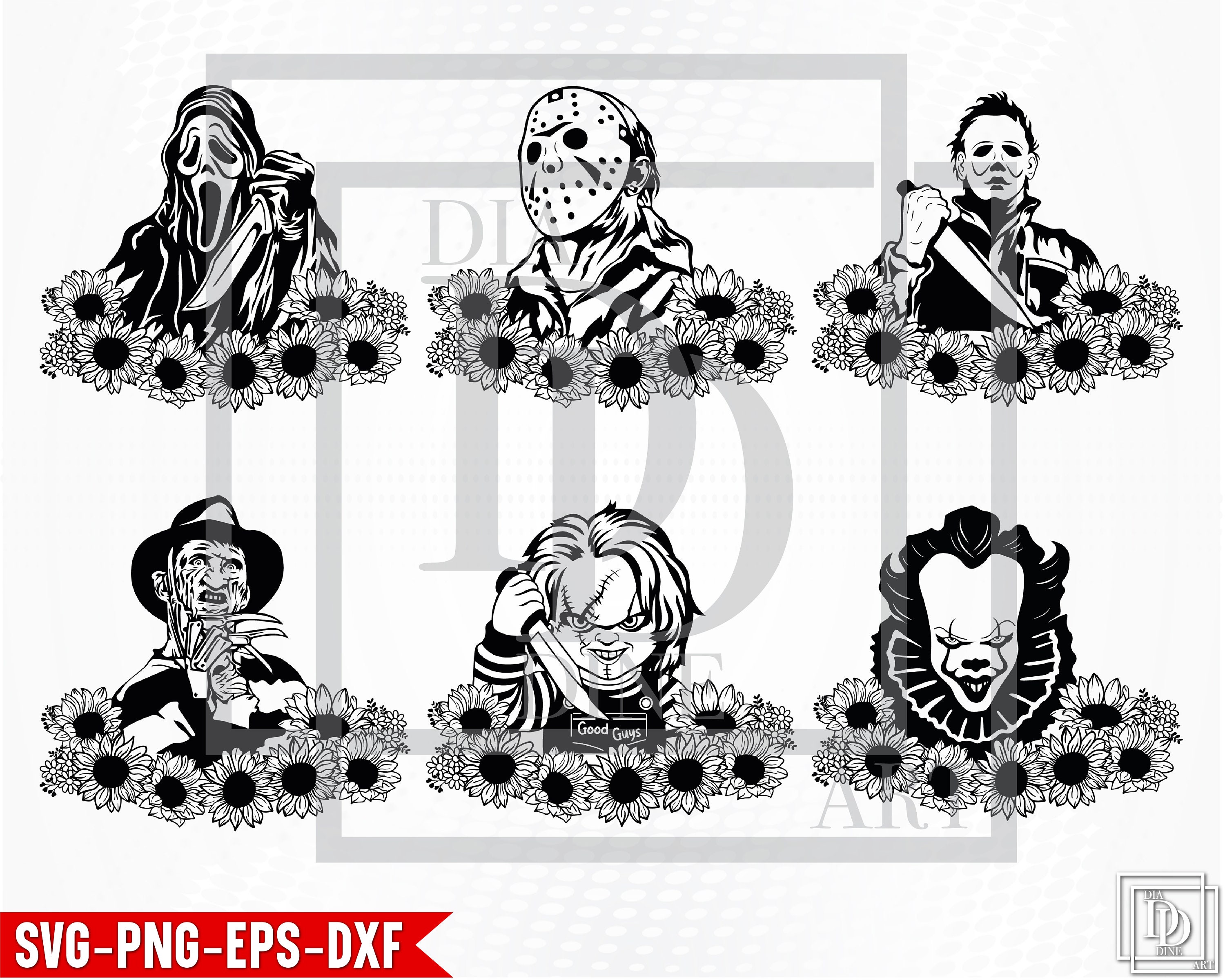 horror-characters-with-sunflowers-svg-bundle-halloween-shirt-svg