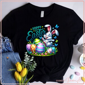 Joyful Bunny Hoppy Easter PNG, Cute Rabbit Hopping Amongst Easter Eggs ...