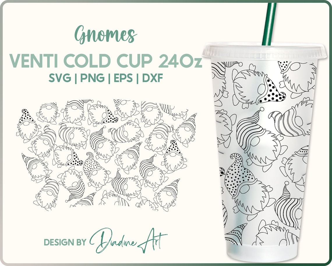 Gnomes Outline Seamless Full Wrap for Venti Cold Cup 24 Oz No - Etsy