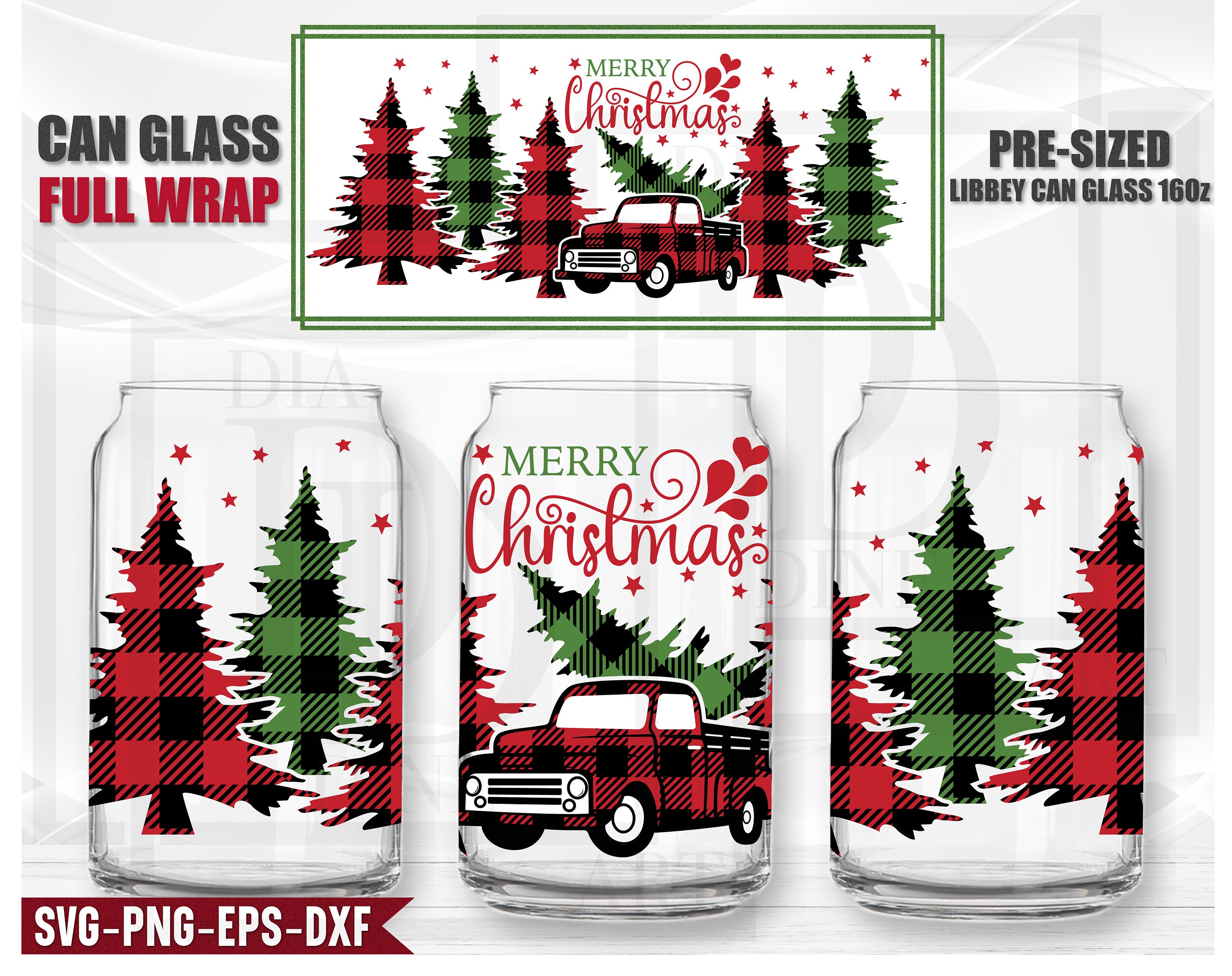 Merry Christmas Can Glass 16 Oz SVG Christmas Trees Buffalo - Etsy
