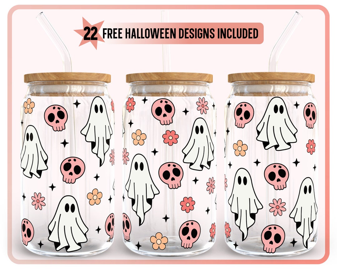 Ghost Floral Full Wrap for Libbey Can Glass 16 Oz SVG PNG - Cute ...