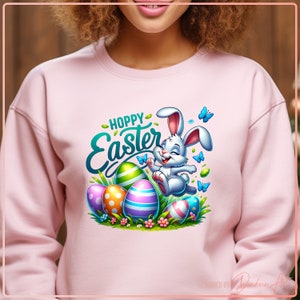 Joyful Bunny Hoppy Easter PNG, Cute Rabbit Hopping Amongst Easter Eggs ...