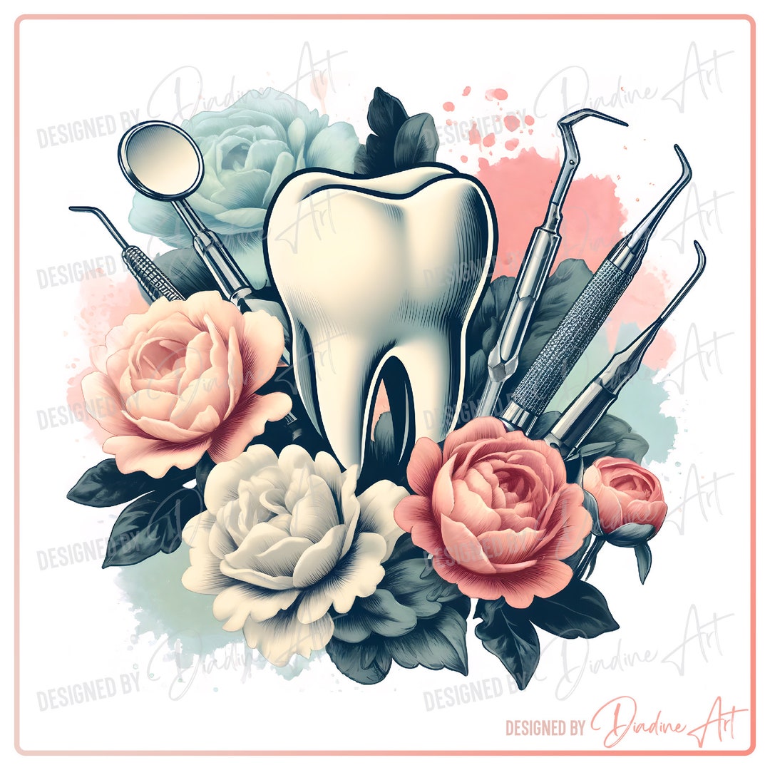 Floral Tooth Dental Tools PNG Sublimation | Retro Dentist Sublimation ...