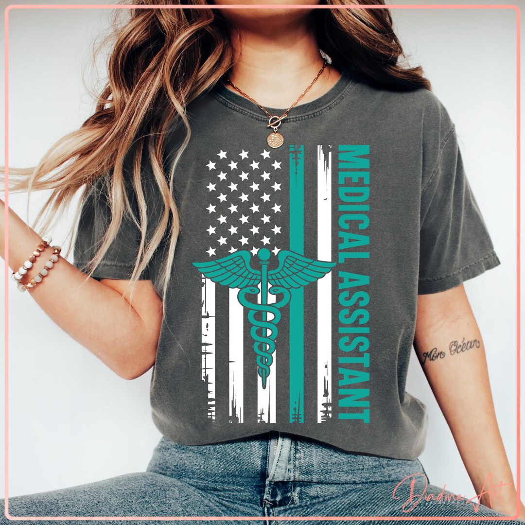 Medical Assistant SVG PNG Teal Caduceus Flag Sublimation MA Healthcare ...
