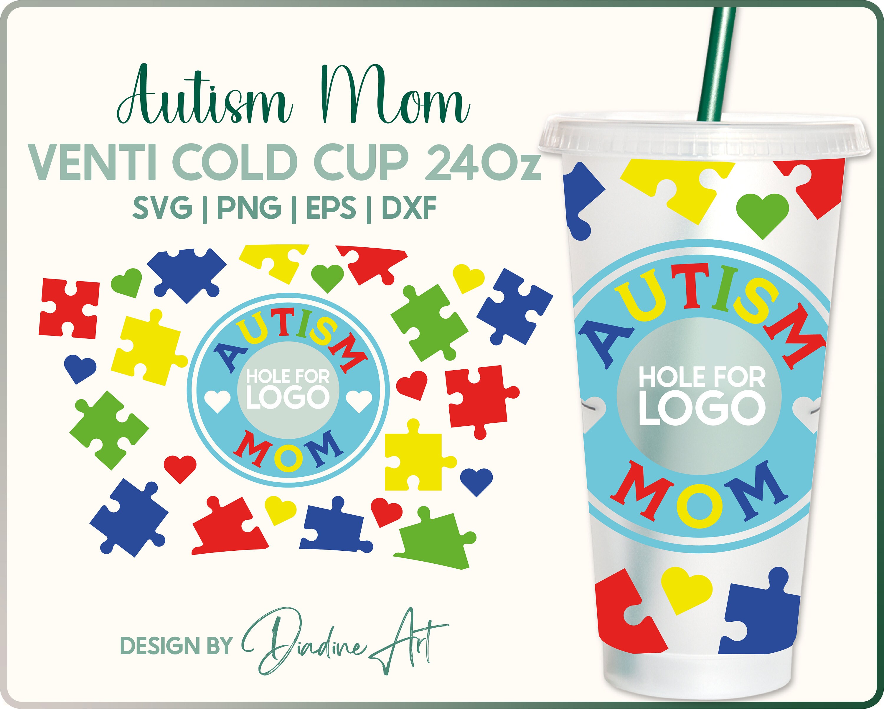 Autism Mom SVG PNG Puzzle Full Wrap for Venti Cold Cup 24 Oz - Etsy