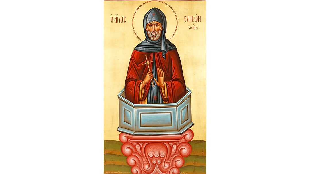 Religious Icon Saint Simeon Stylites, Greek Orthodox Handmade Wood ...