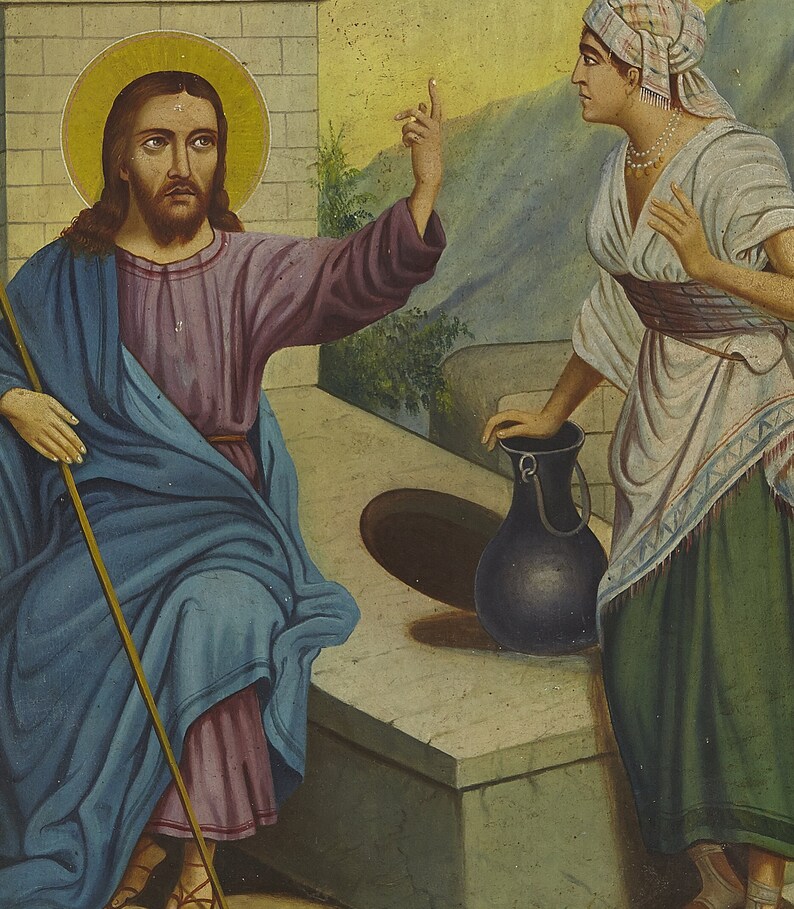 Jesus and Photini at the Well, Greek Orthodox Vintage Icon, the ...