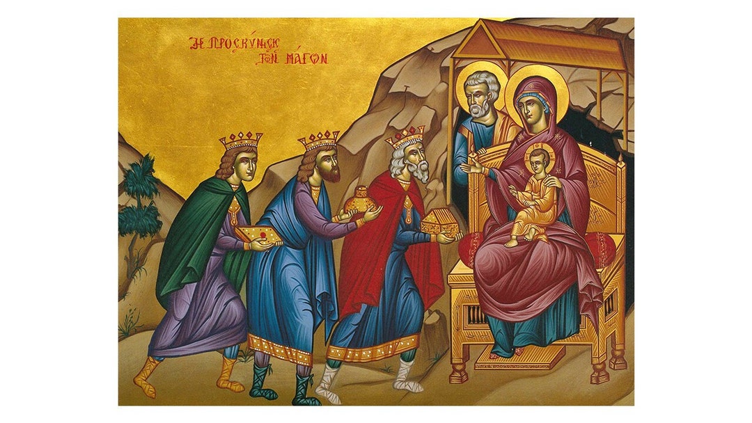 Adoration of Wise Men, Three Kings, the Magi Icon, Christmas Icon ...