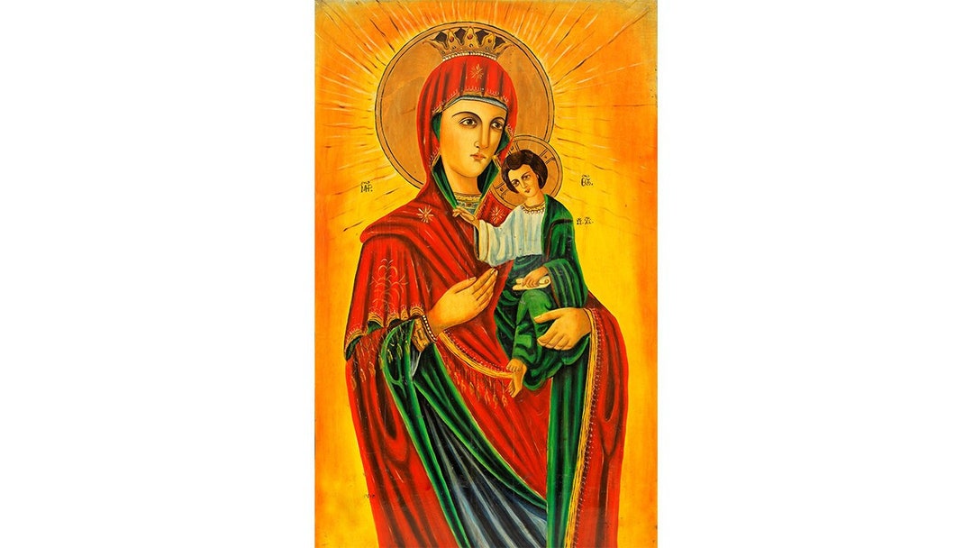 Blessed Virgin Mary Vintage Style Icon, Saint Mary Greek Orthodox ...