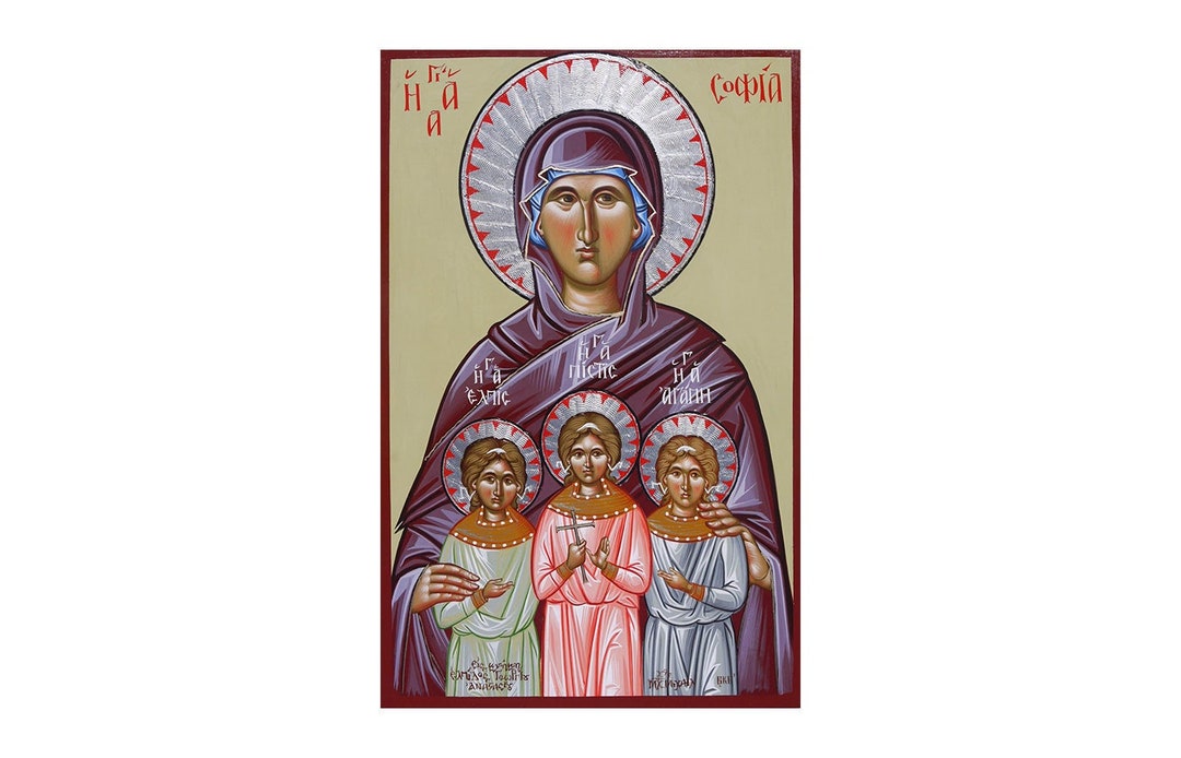 Saint Sophia of Rome Byzantine Wood Icon, St Sophia Handmade Prayer ...