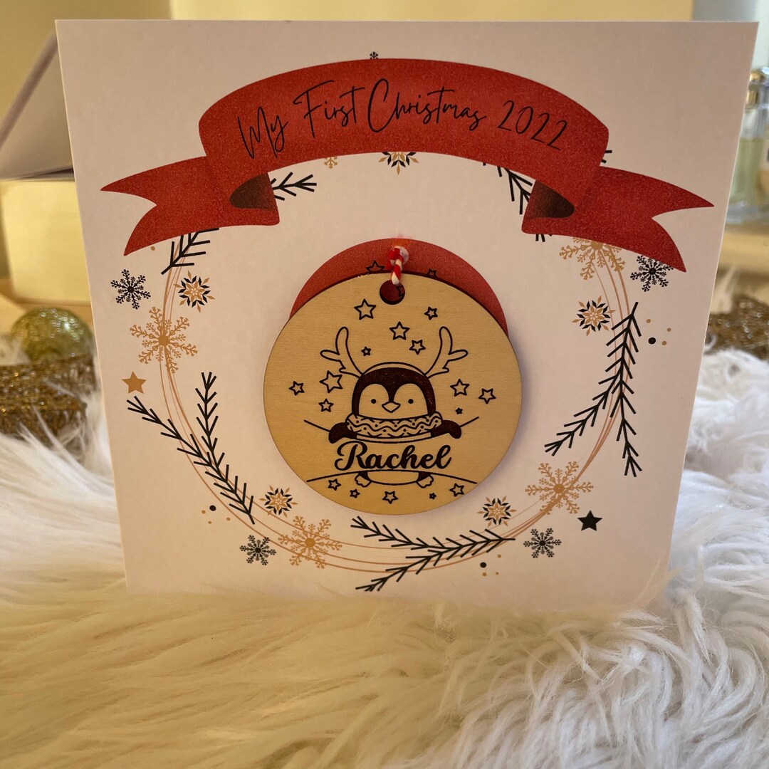 My First Christmas, Merry Christmas Card With Wooden Keepsake Ornament ...