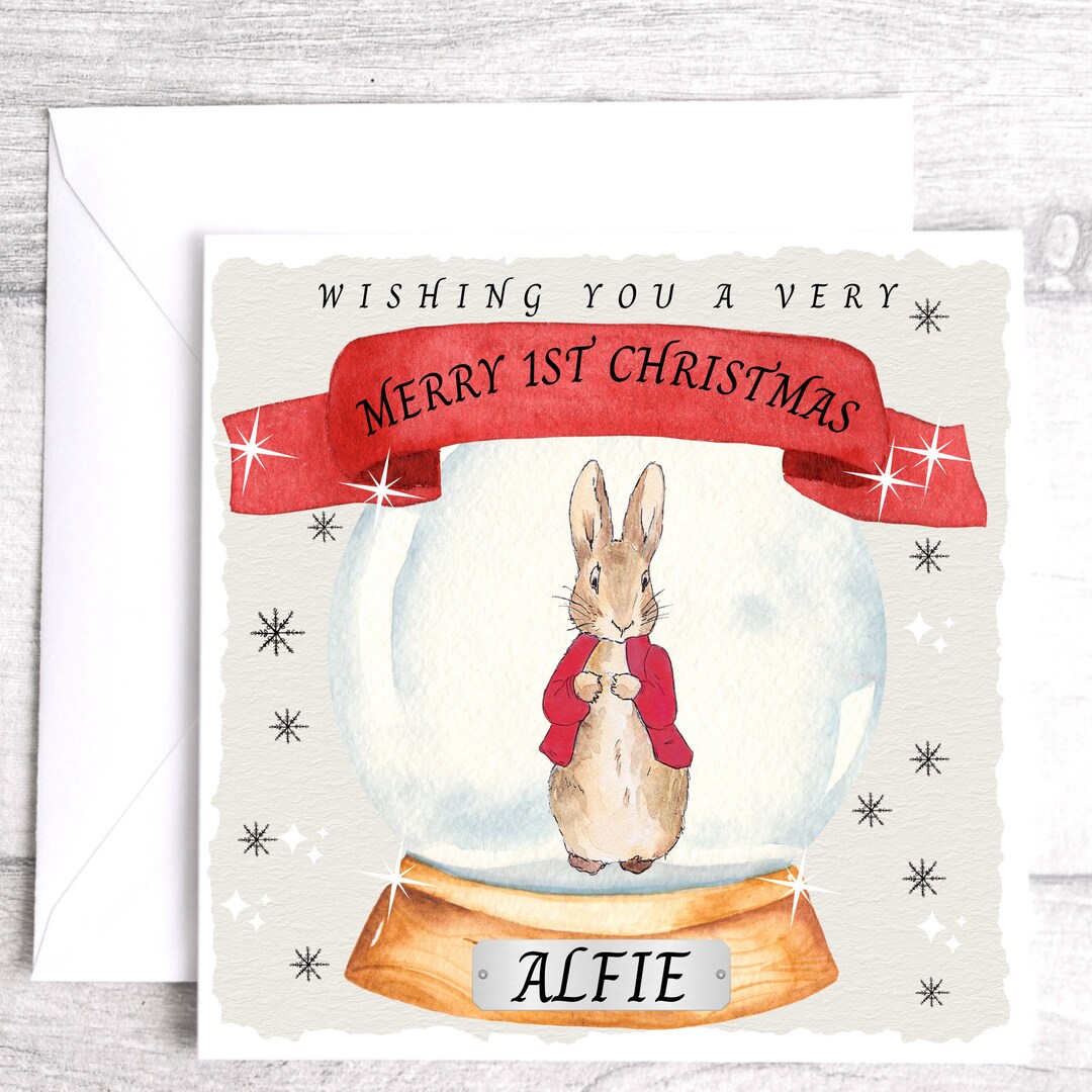 Baby's 1st Christmas Card Bunny Rabbit Christmas Card Personalised ...