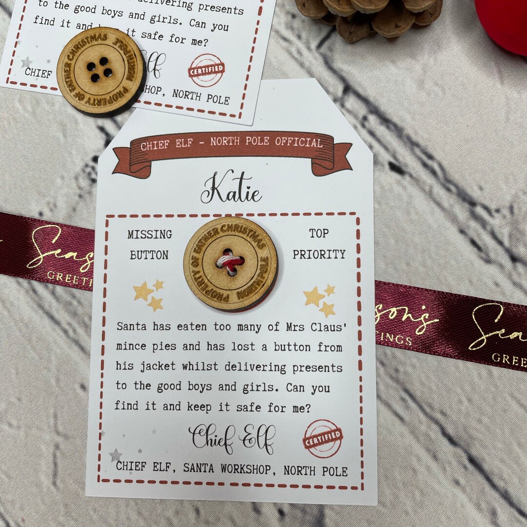 Father Christmas Lost Button, Santa Missing Button, Personalised Gift ...