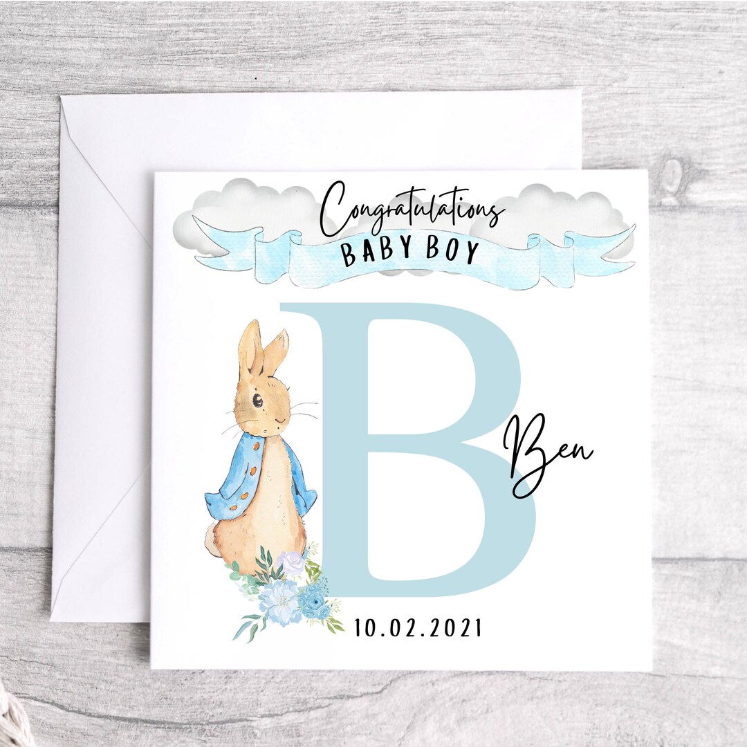Personalised Bunny Rabbit Congratulations New Baby Card - New Baby Boy ...