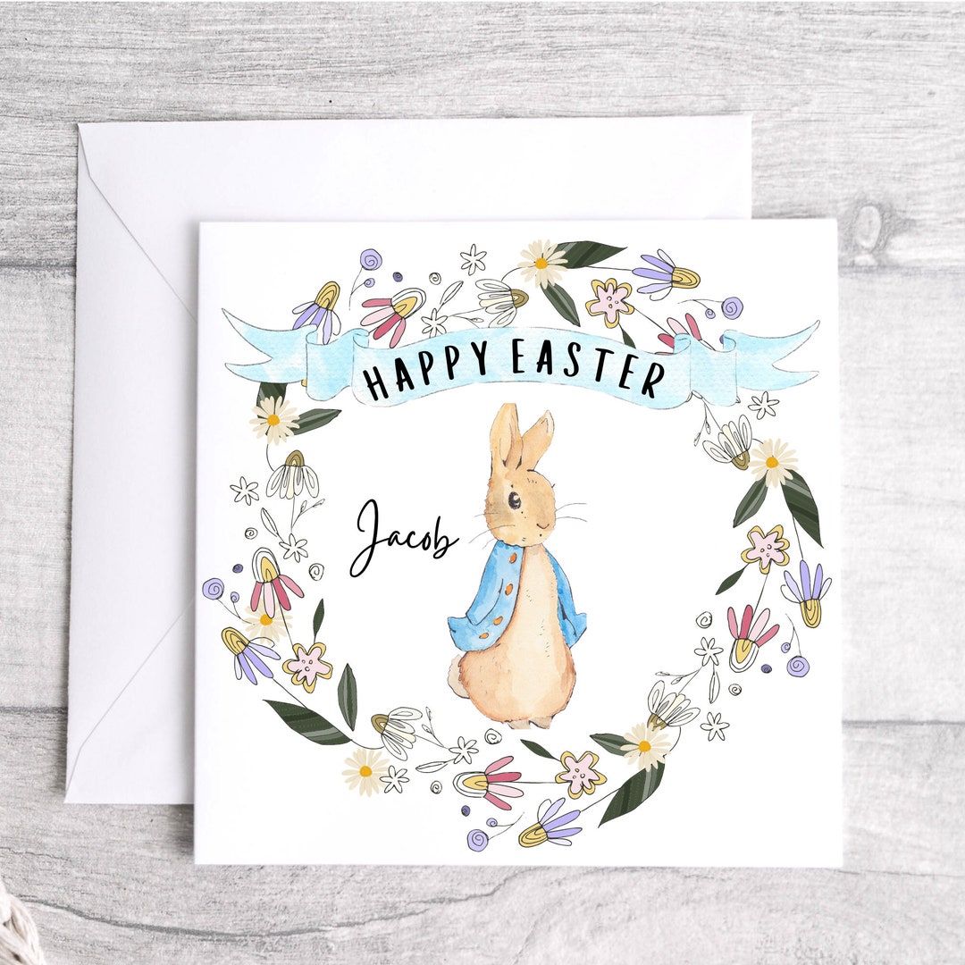 Bunny Rabbit Personalised Easter Card - Personalised Easter Card With ...