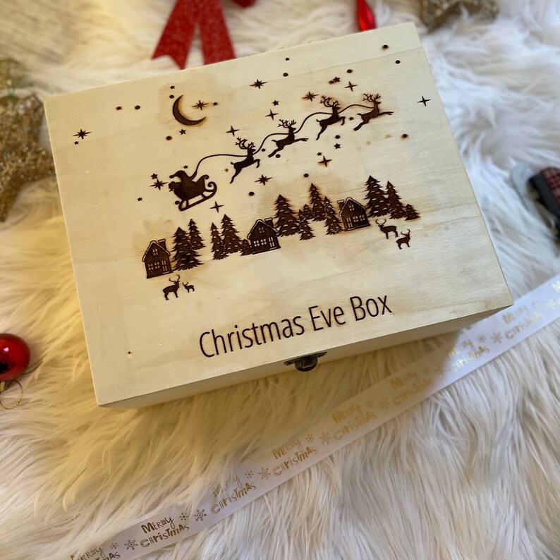 Personalised Christmas Eve Wooden Gift Box Engraved Wooden - Etsy UK