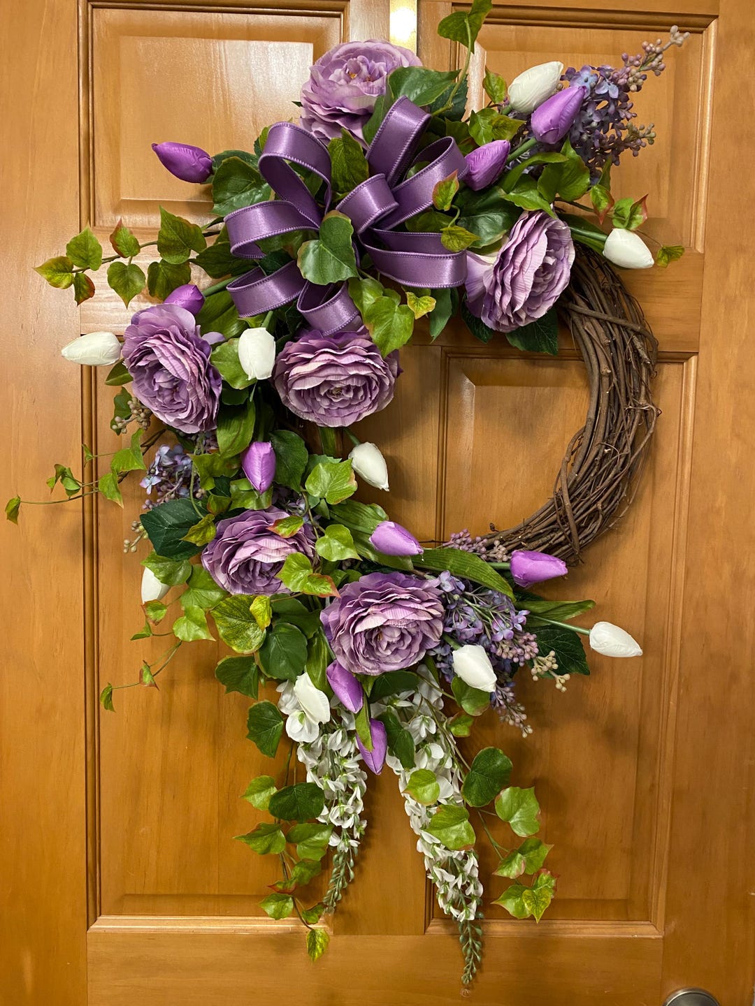 Purple Rose Front Door Wreath, Mother’s Day Gift, Indoor Rose and Lilac ...