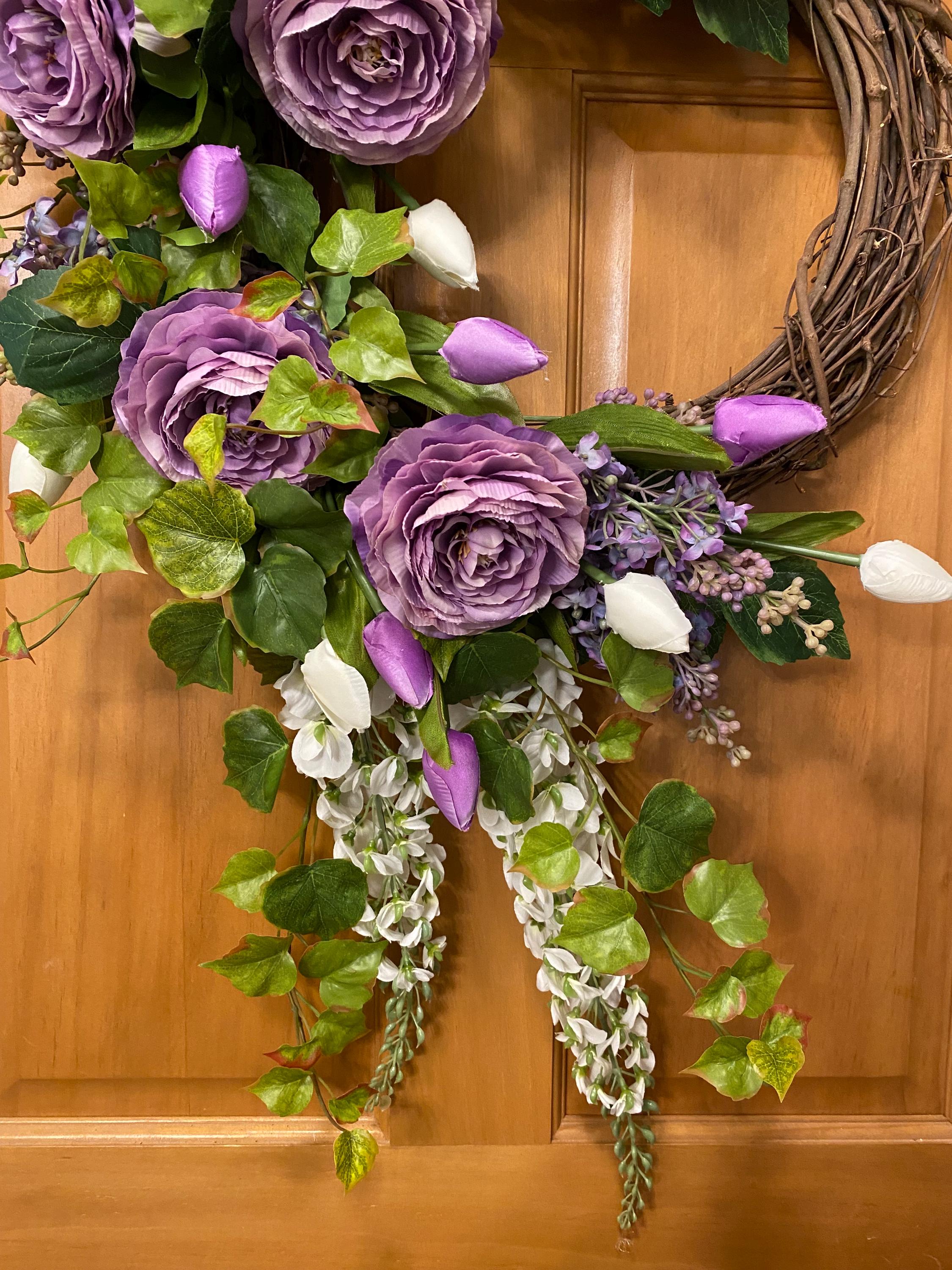Purple Rose Front Door Wreath, Mother’s Day Gift, Indoor Rose and Lilac ...
