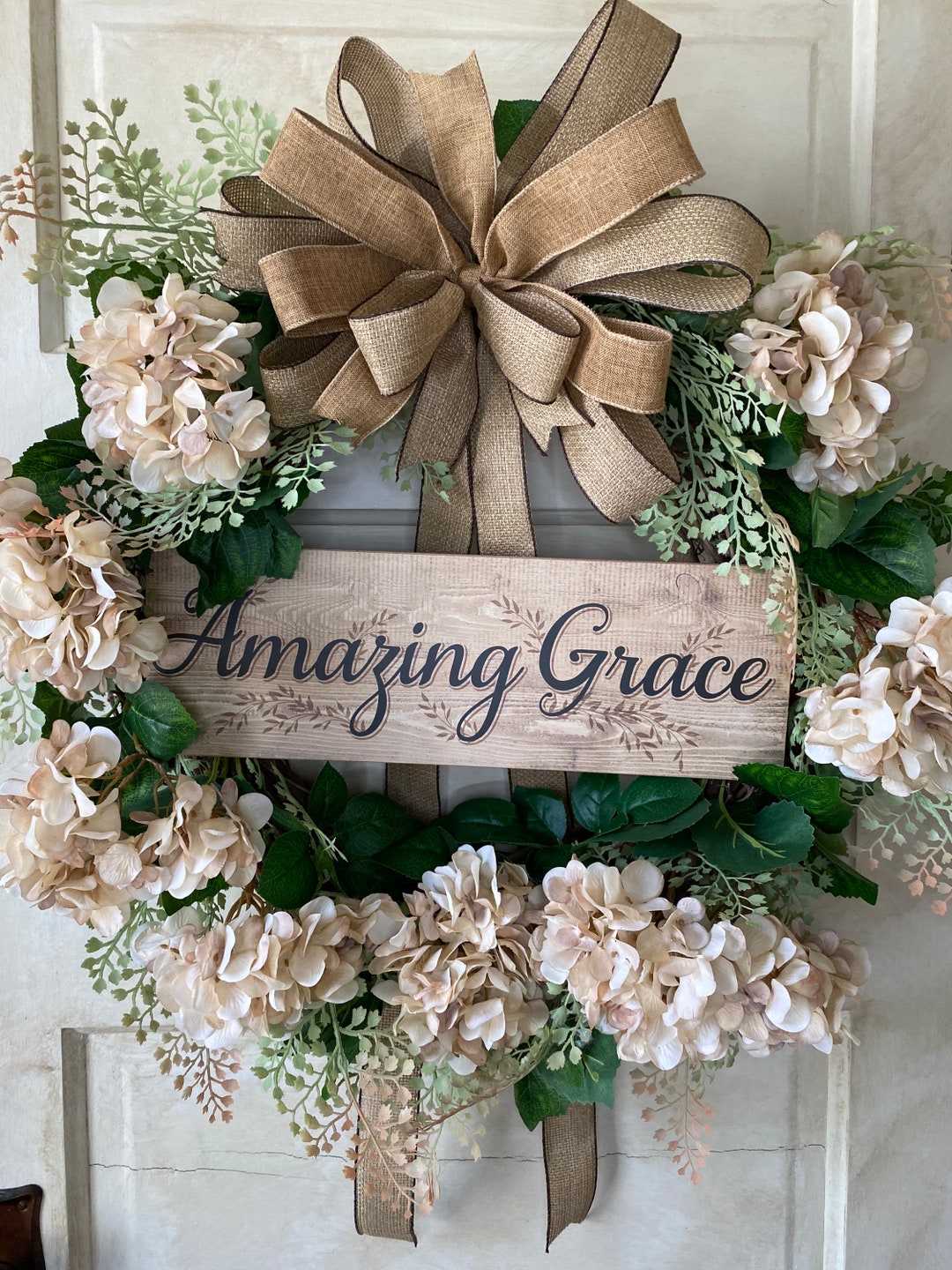 Front Door Wreath, Amazing Grace, Hydrangea Wreath, Church Wreath ...