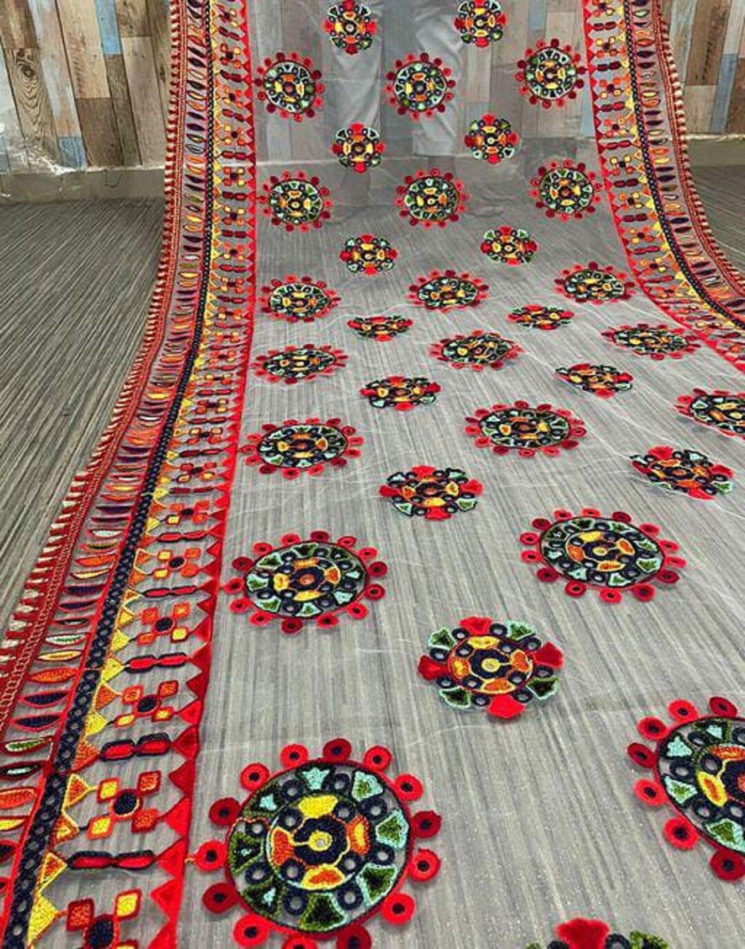 White Net Phulkari Dupatta: Jaipuri Embroidered Bridal Shawl - Etsy