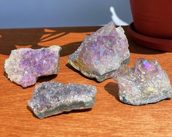 Rainbow Aura Amethyst Cluster Angel Aura Crystal Cluster - Etsy