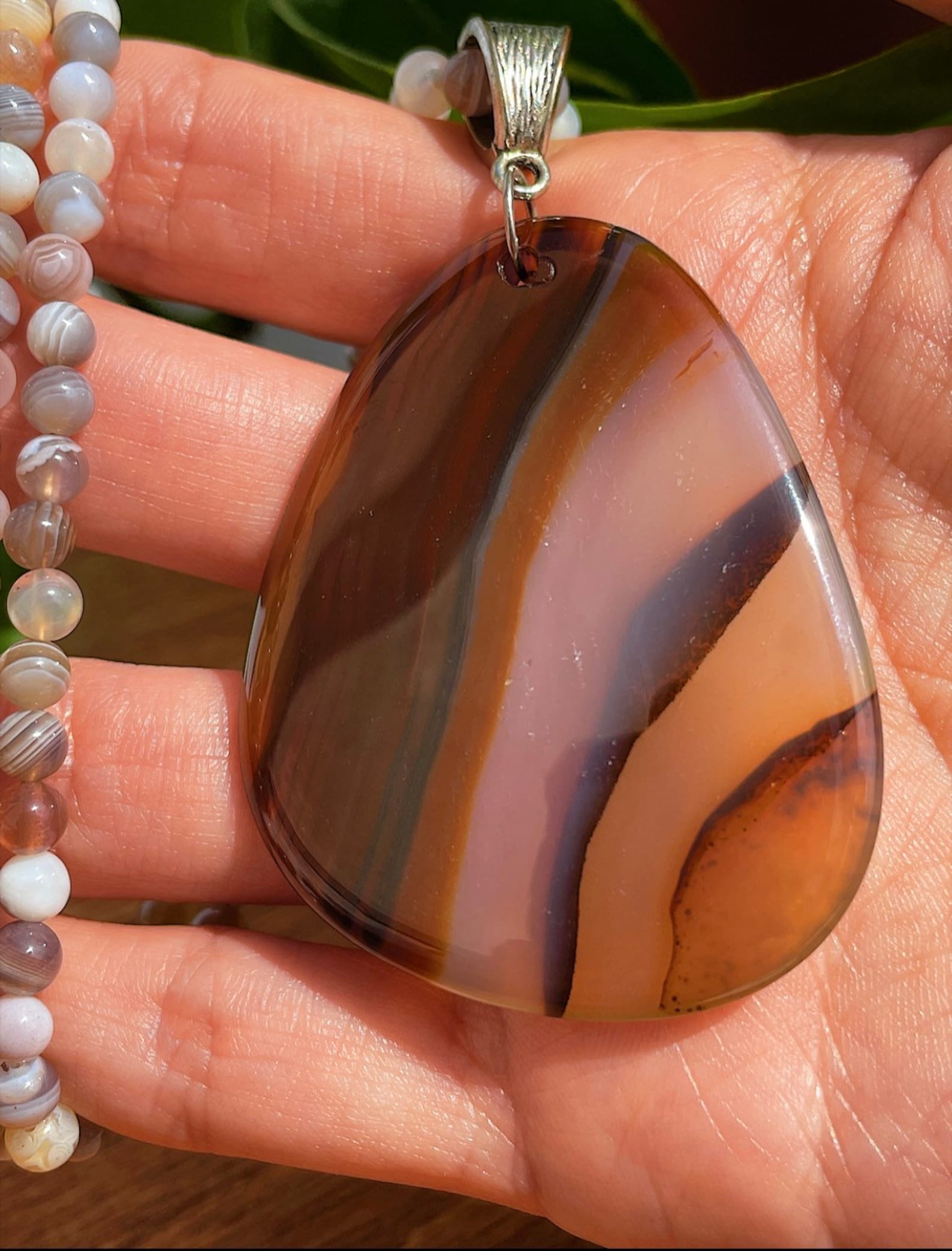 Brown Banded Agate Pendant on Botswana Agate Beads - Etsy