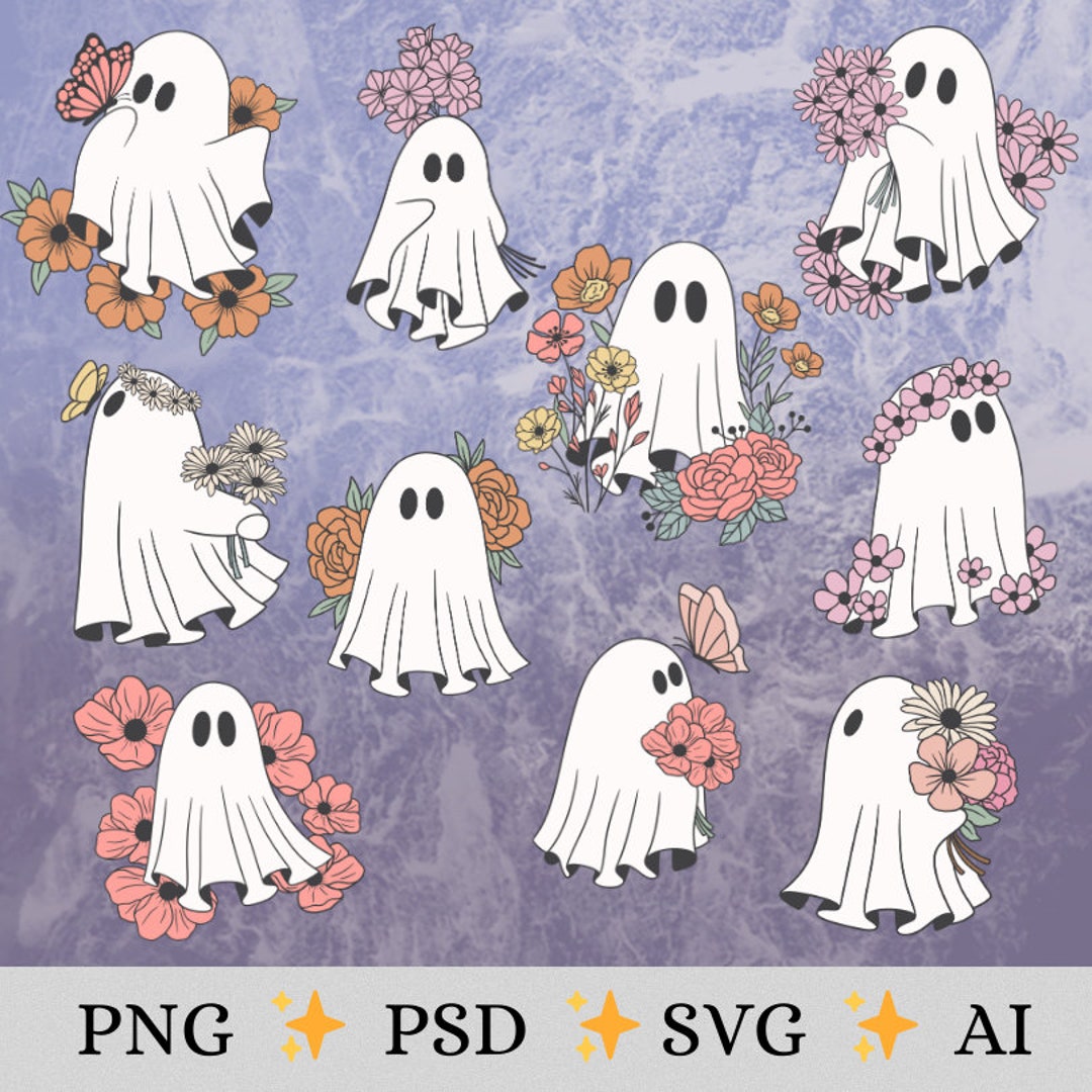10 Pack Ghosts With Flowers Download File Types: PNG PSD SCG Ai ...