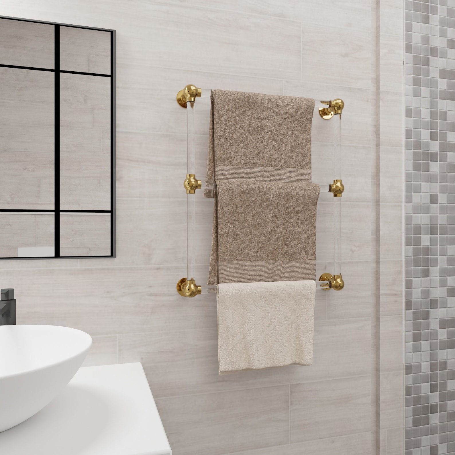 Acrylic Lucite Three Bar Bathroom Towel Rack | Towel Holder for ...