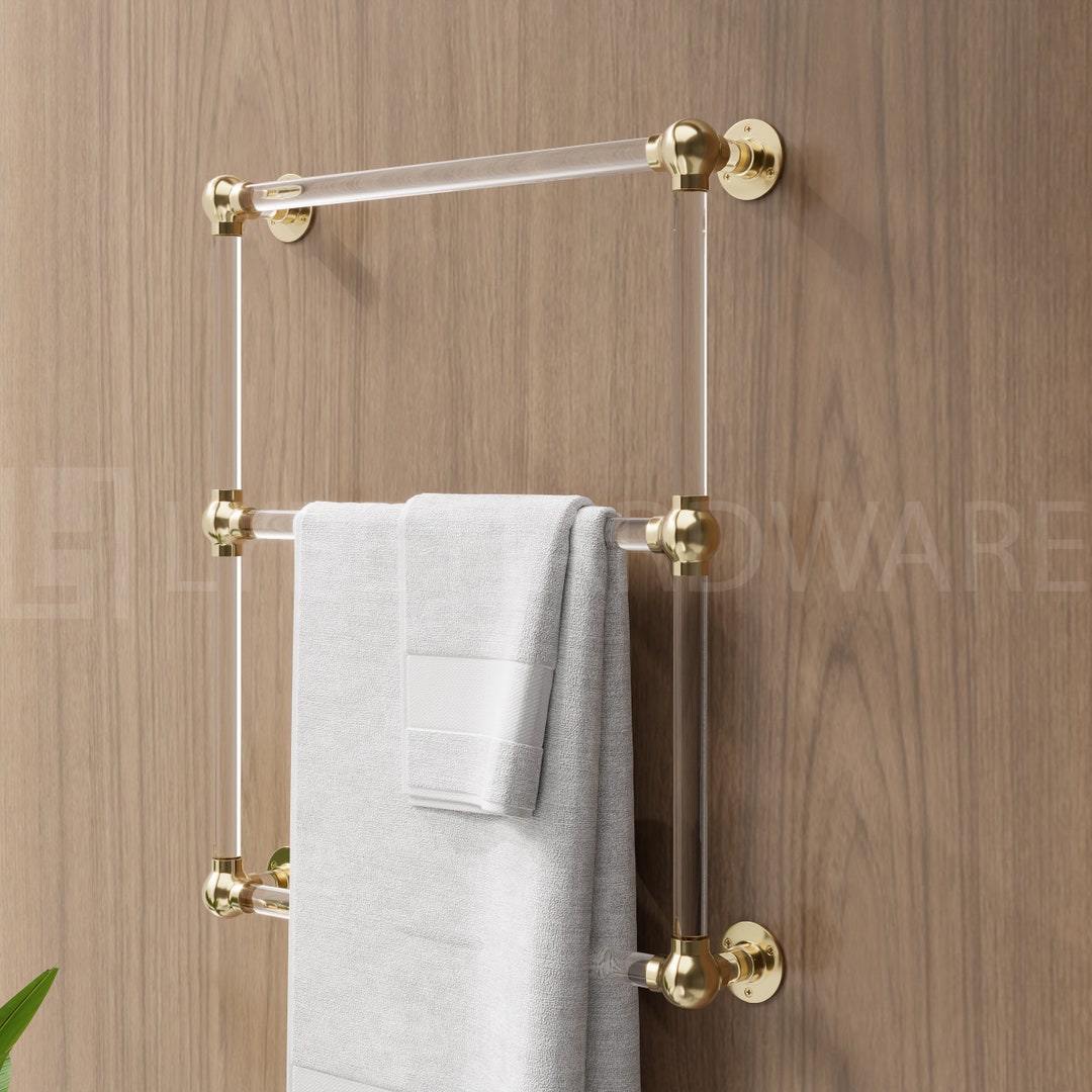 Acrylic Lucite Three Bar Bathroom Towel Rack | Towel Holder for ...
