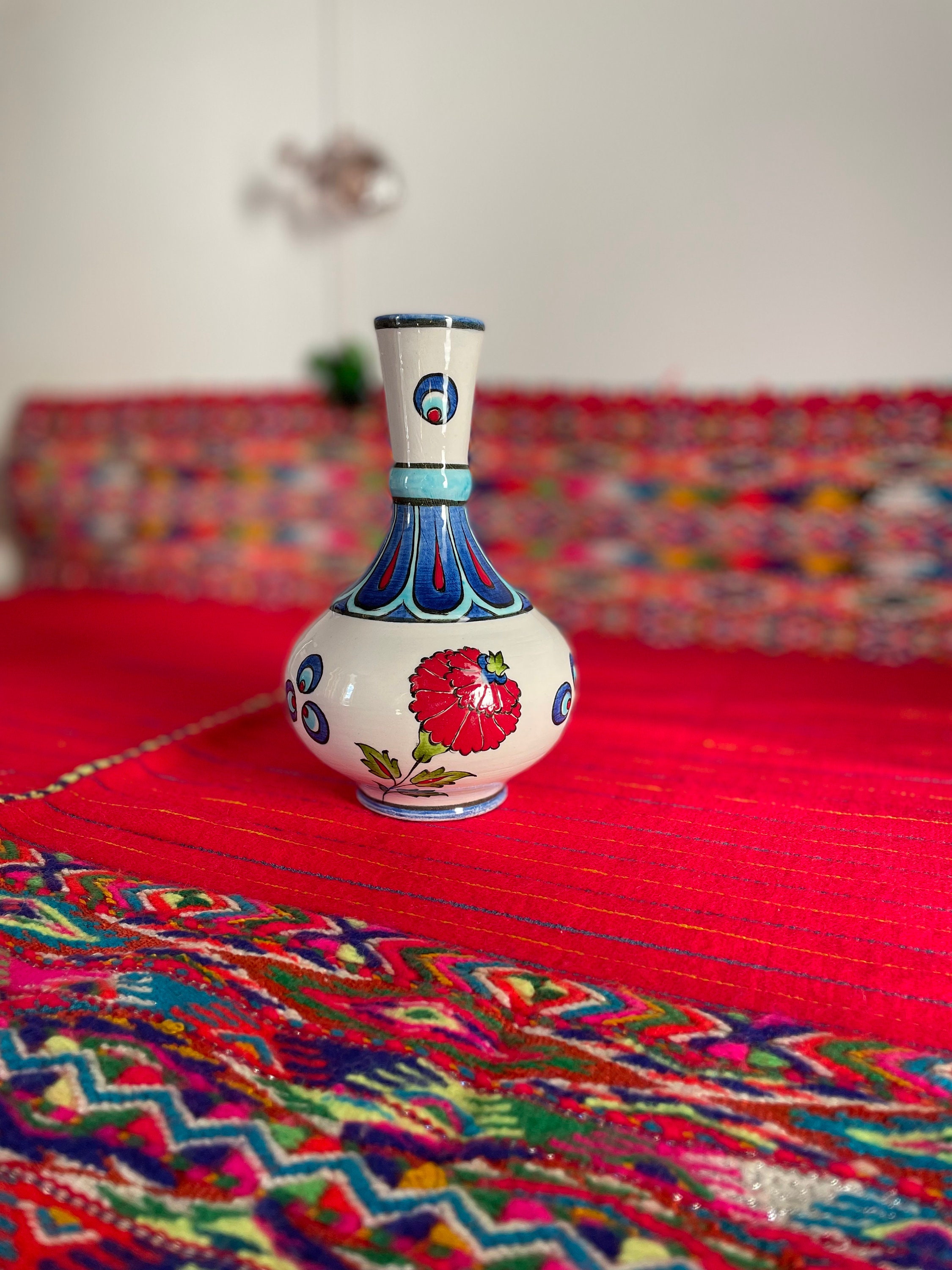 Red Carnation Vase Turkish Çini tile Art Unique Handmade Gift - Etsy