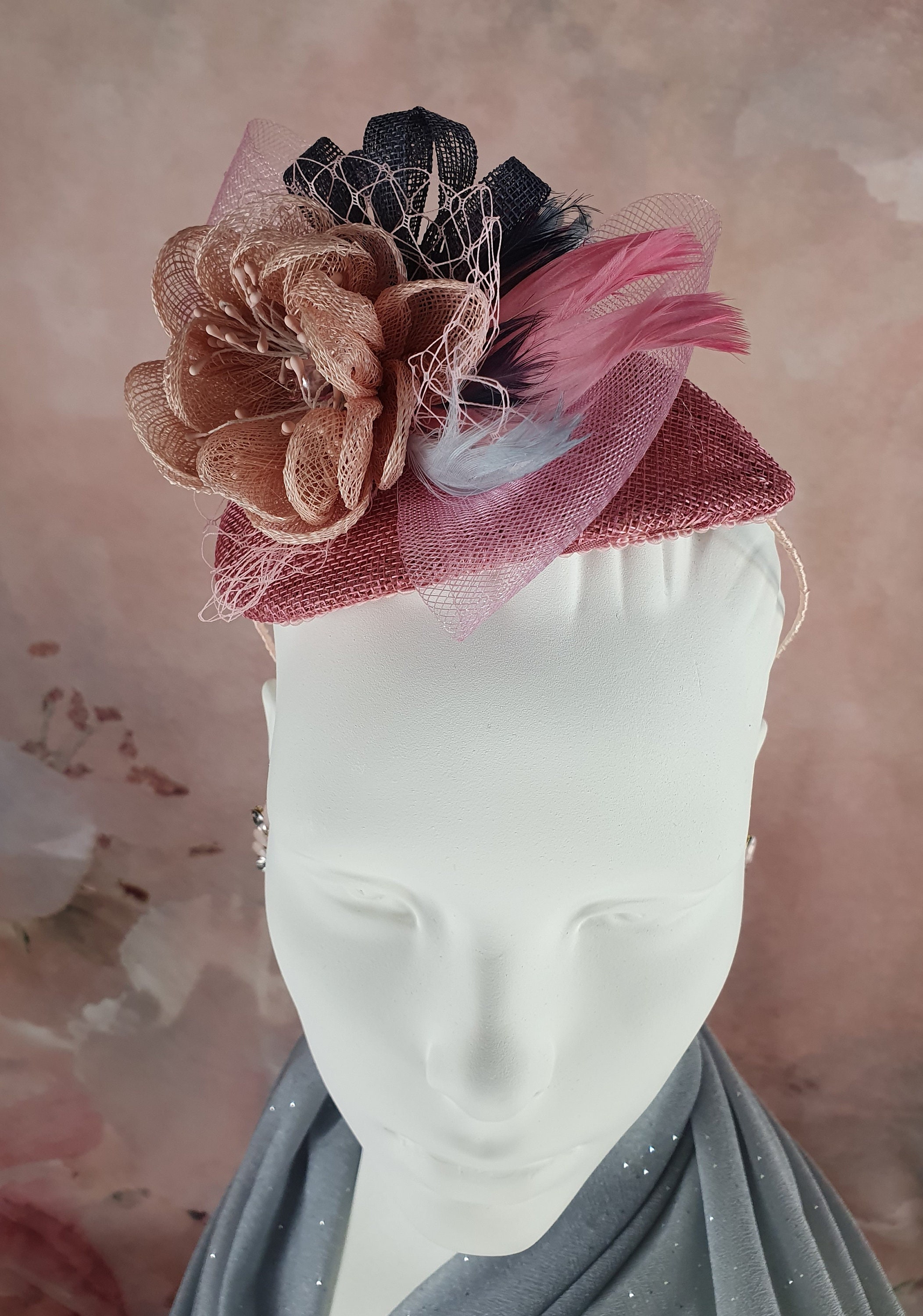 Elegant Handmade Pink With Gray Sinamay Headband- Elegant Style for Any ...