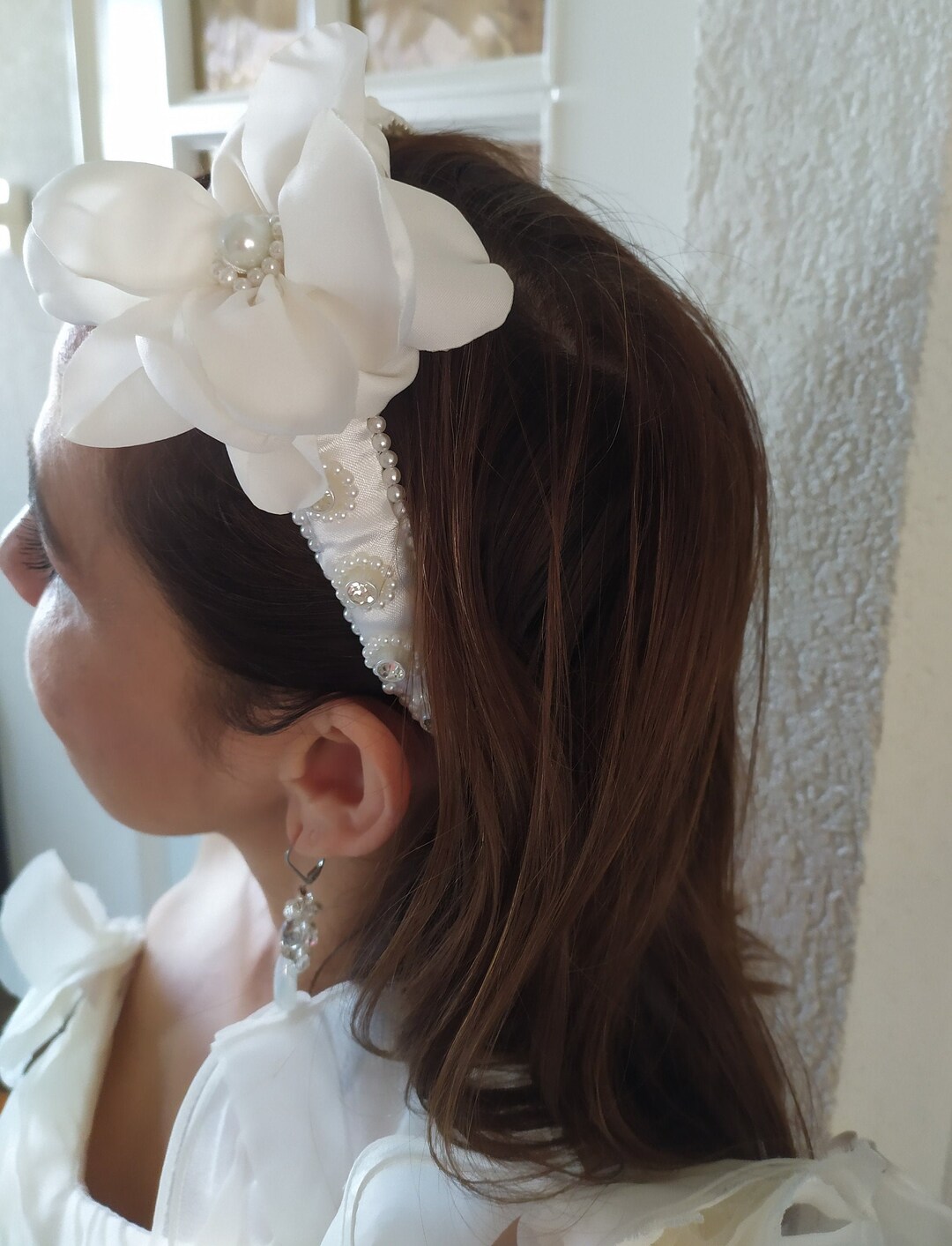 Handmade White Diadem Diadem With Silk Flower Bridal - Etsy