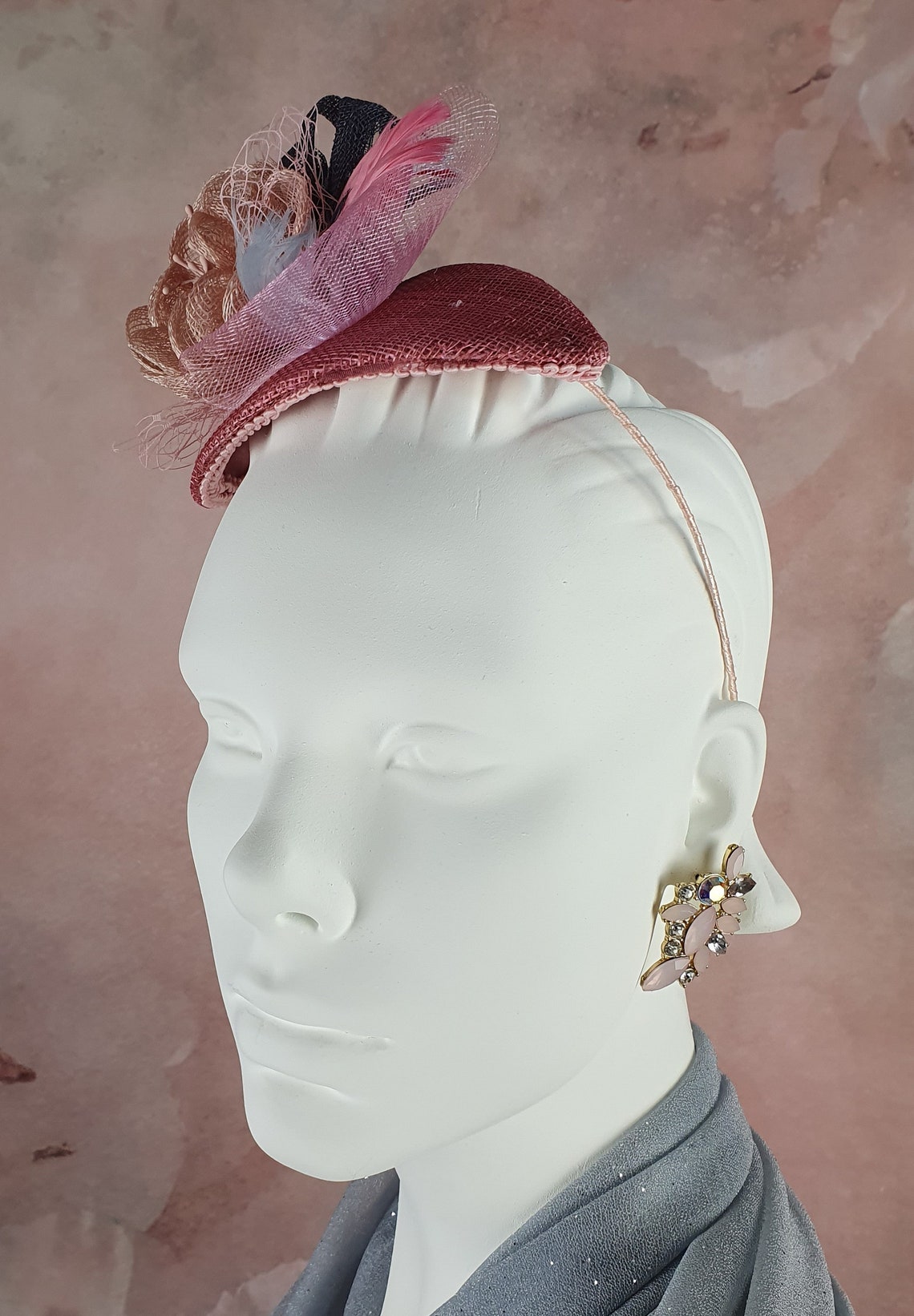 Elegant Handmade Pink With Gray Sinamay Headband- Elegant Style for Any ...