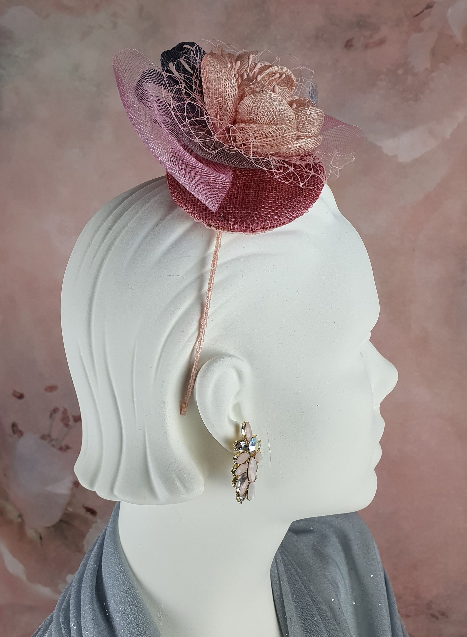 Elegant Handmade Pink With Gray Sinamay Headband- Elegant Style for Any ...