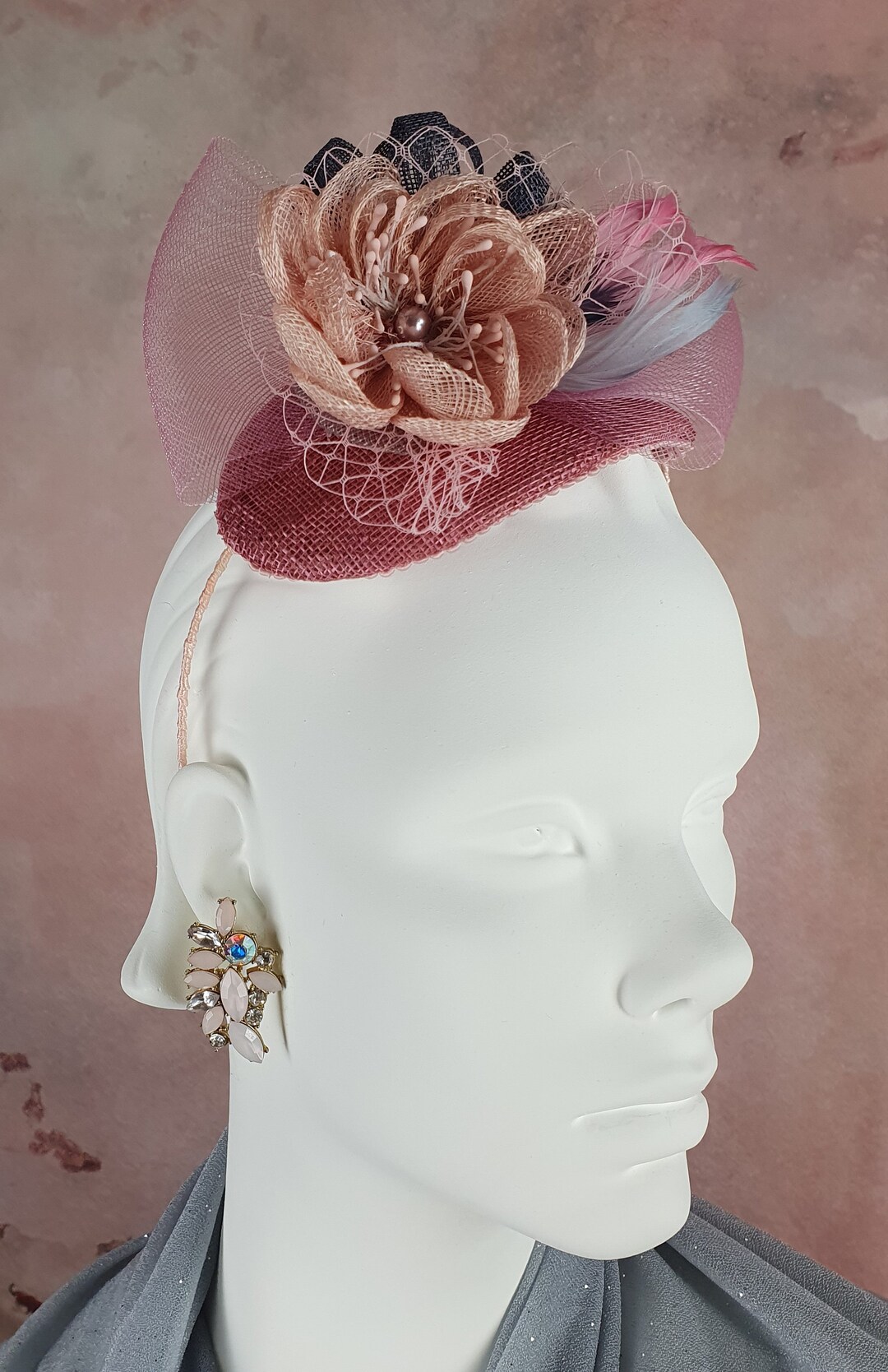 Elegant Handmade Pink With Gray Sinamay Headband- Elegant Style for Any ...