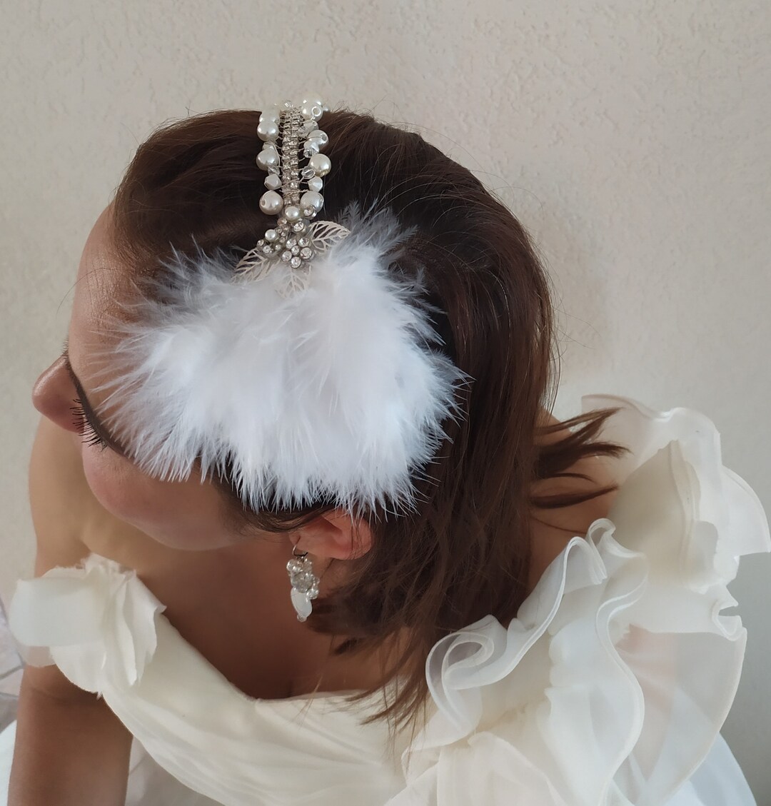 Bridal Tiara With Swan Feathers and Pearls Wedding Tiara Handmade Tiara ...
